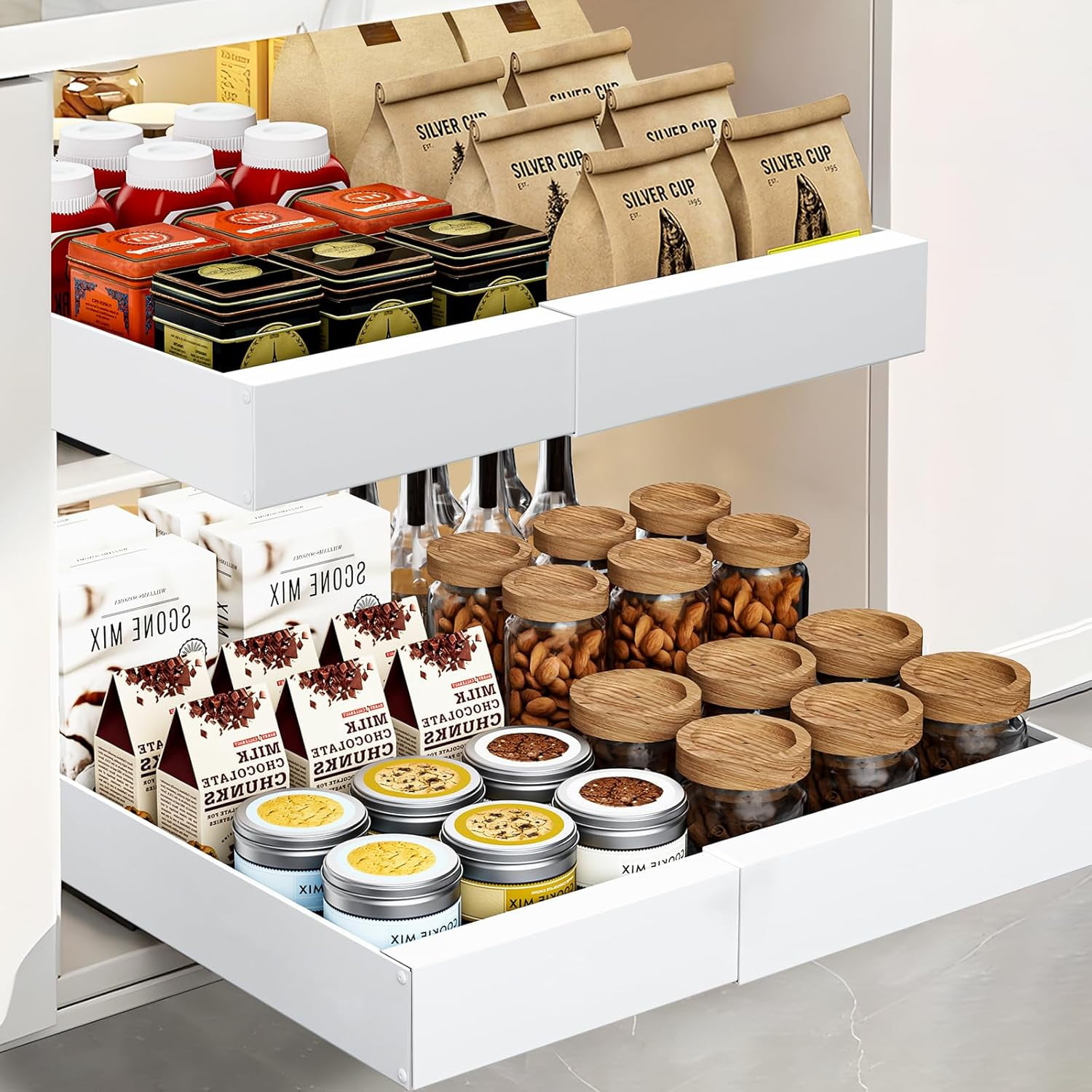 2-Pack Expandable Pull Out Cabinet Organizer, 53cm Depth Pull Out ...