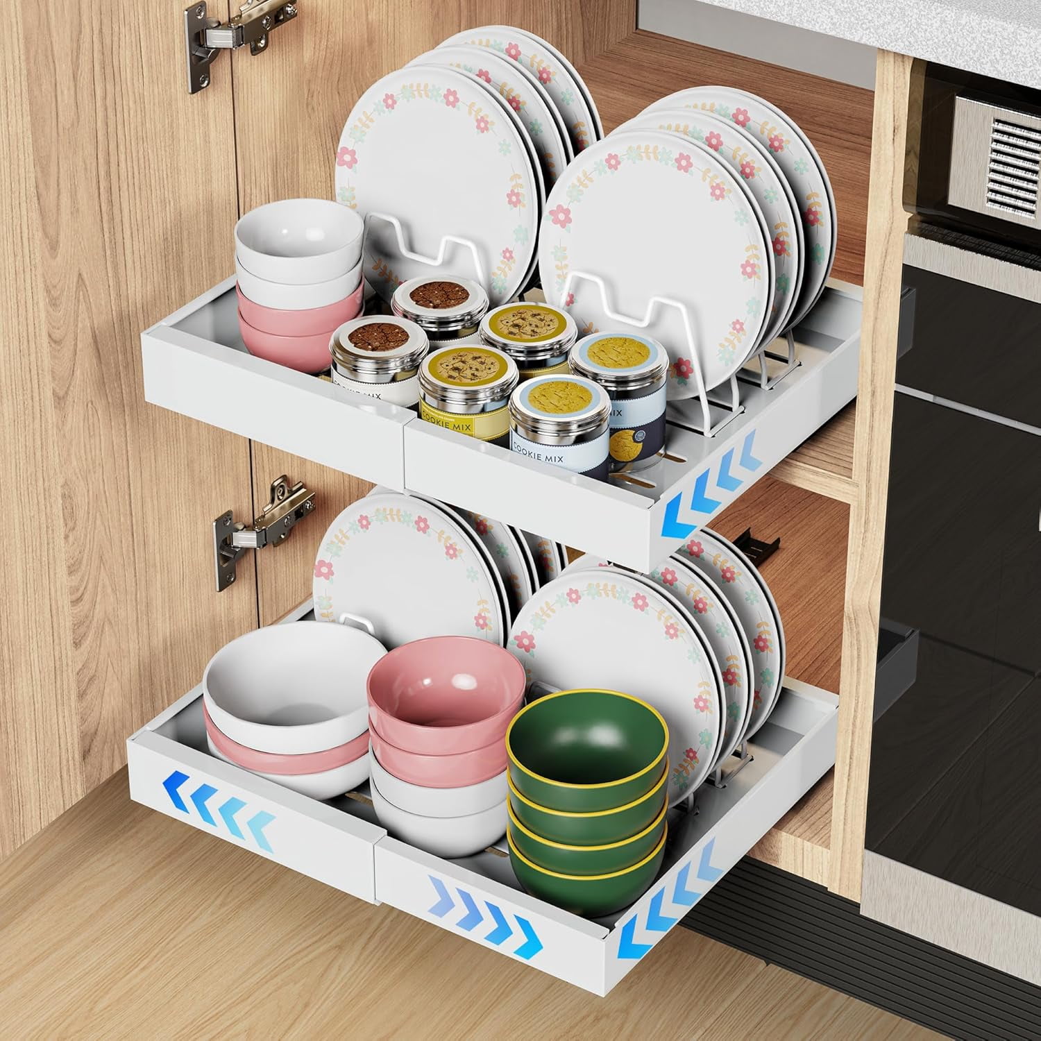 2 Pack Expandable Pull Out Cabinet Organizer Adhesive, 21" Deep Slide ...