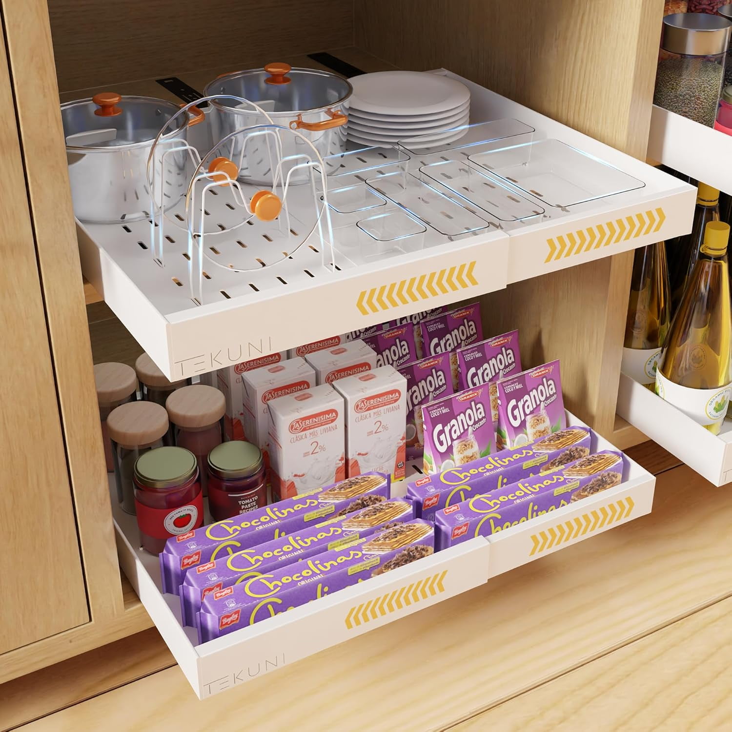2 Pack Expandable Pull Out Cabinet Organizer with Bonus Items – Heavy ...