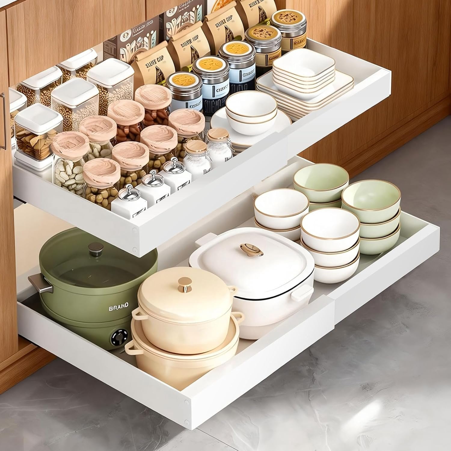 2-Pack Expandable Pull Out Cabinet Organizer, Slide Out Drawers with ...