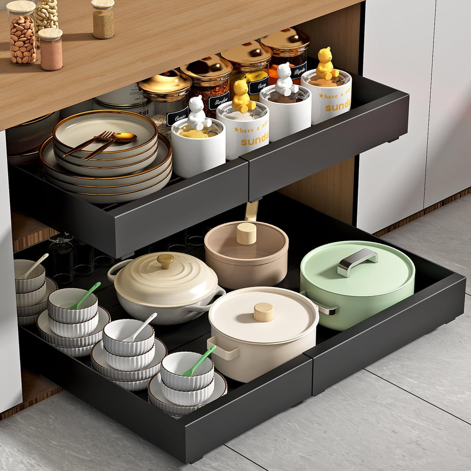 2-Pack Expandable Pull-Out Cabinet Organizer 21" Deep, Slide-Out ...