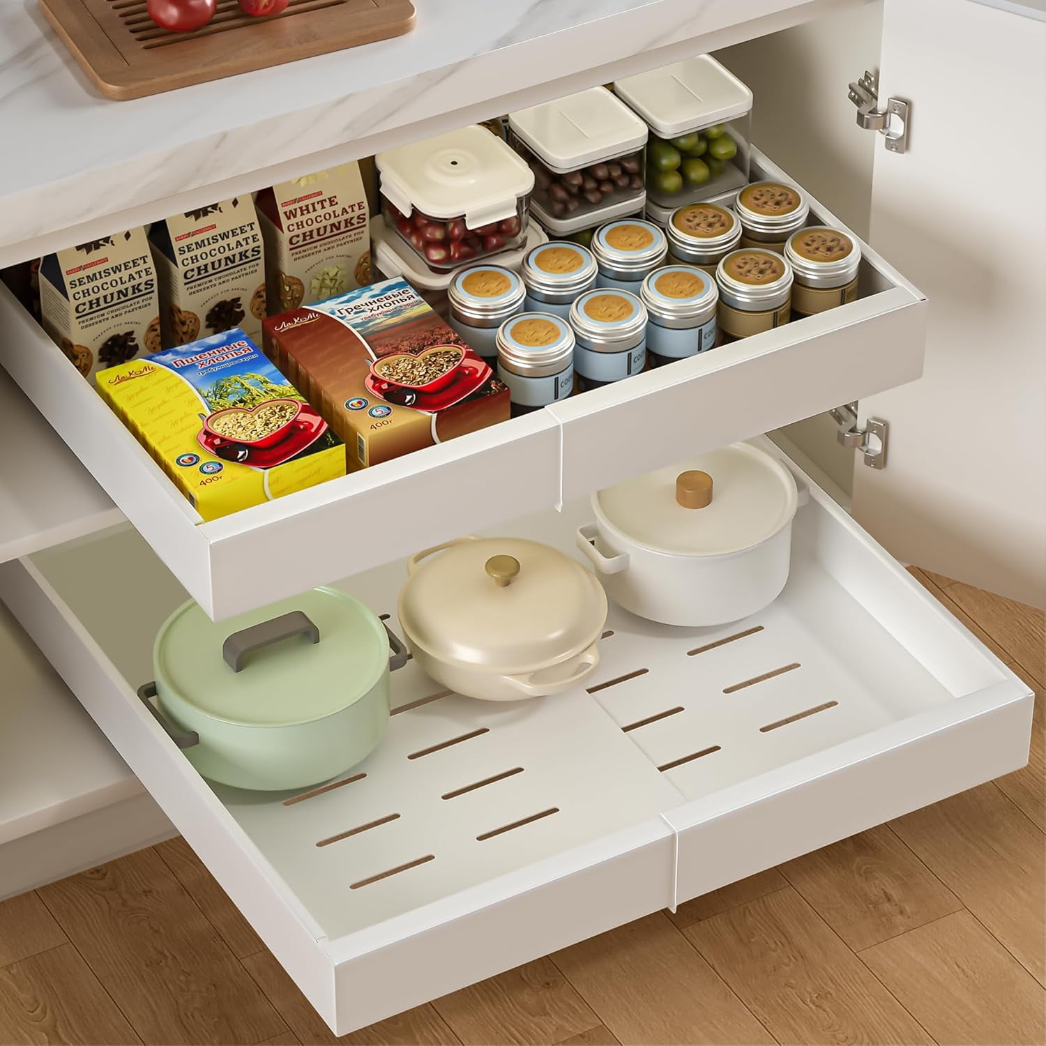 2 Pack Expandable Pull Out Cabinet Organizer 21" Deep, Upgrade 3 Slide ...