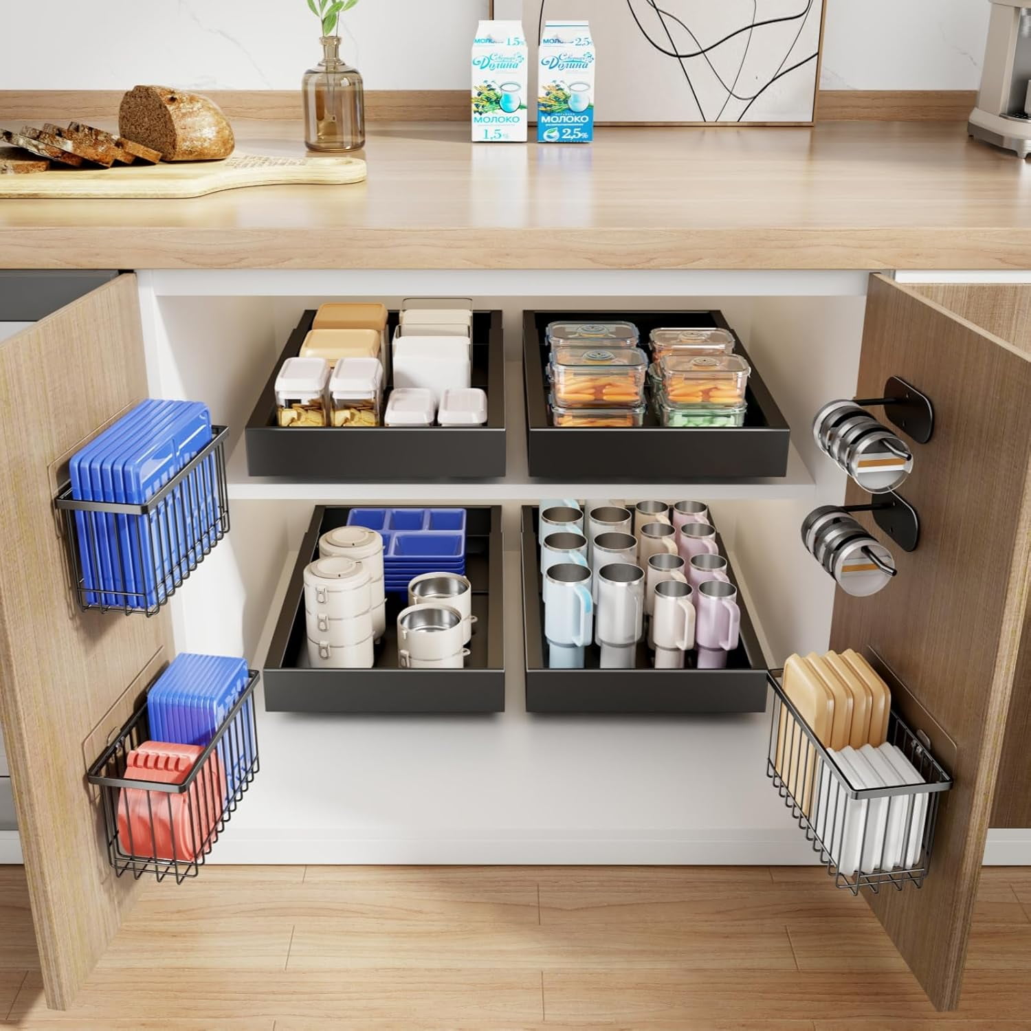 2 Pack Expandable Pull Out Cabinet Organizer & 4 Pack Tupperware and ...