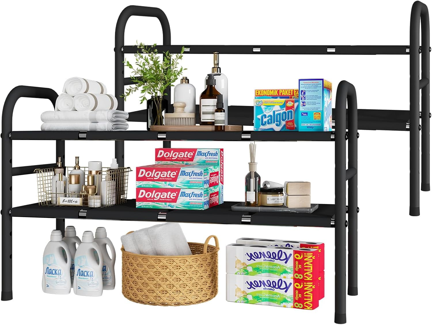 2 Pack Expandable Under Sink Organizer Rack, 2-Tier Kitchen Bathroom ...