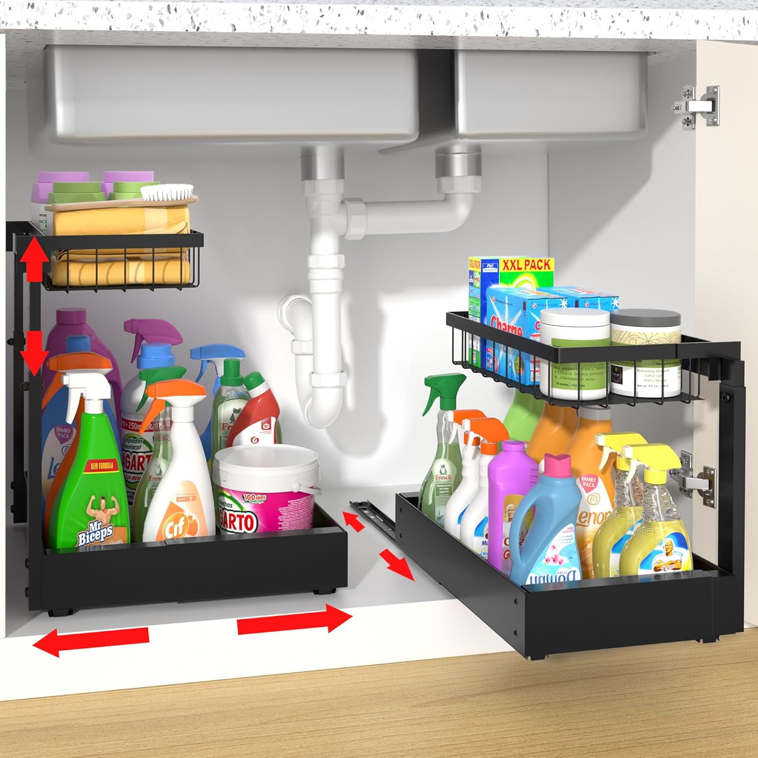 2-Pack Expandable Under Sink Organizers and Storage, 2-Tier Adjustable ...