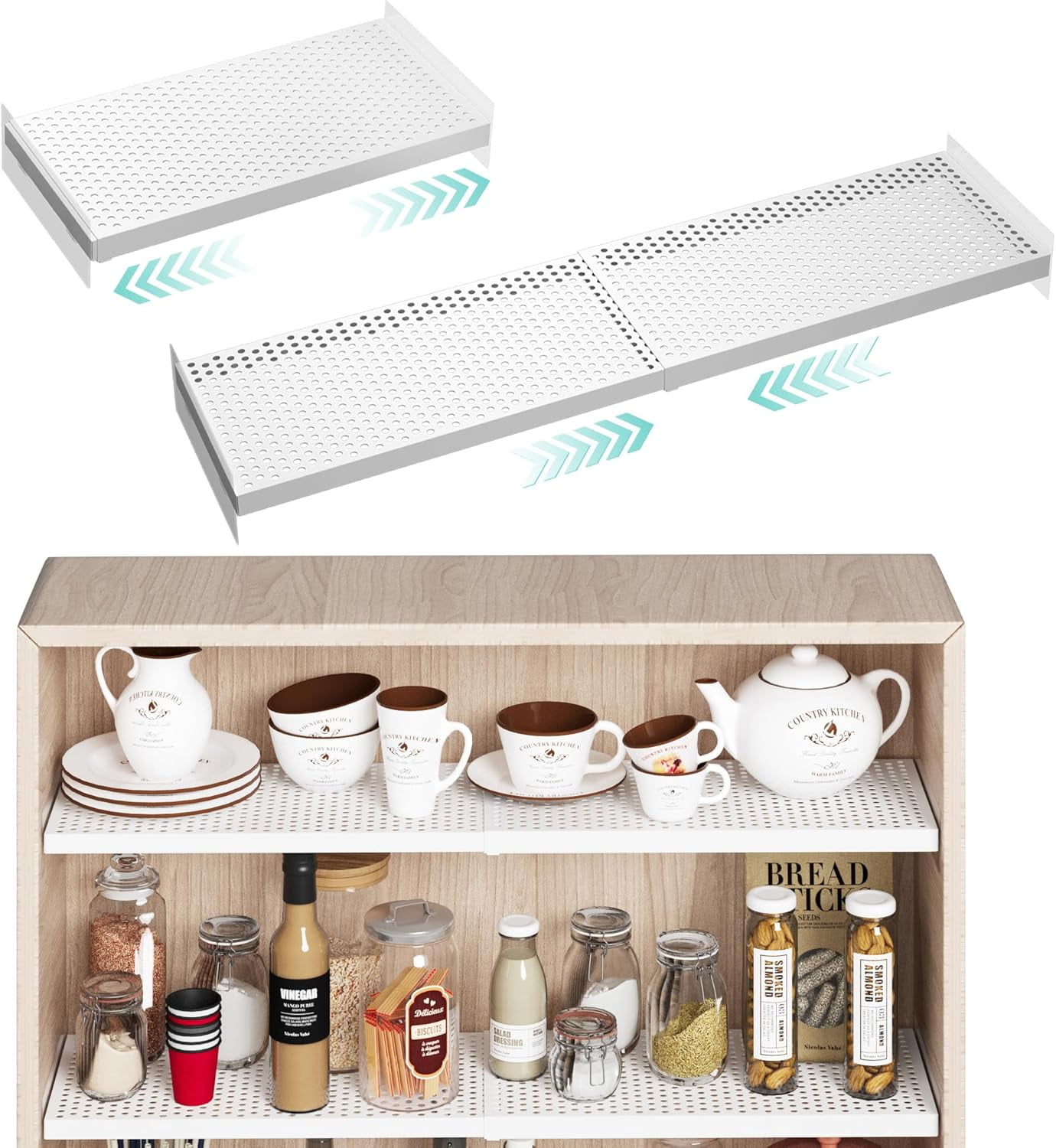 2-Pack Expandable Tension Shelf, Heavy-Duty Metal Cabinet Closet ...