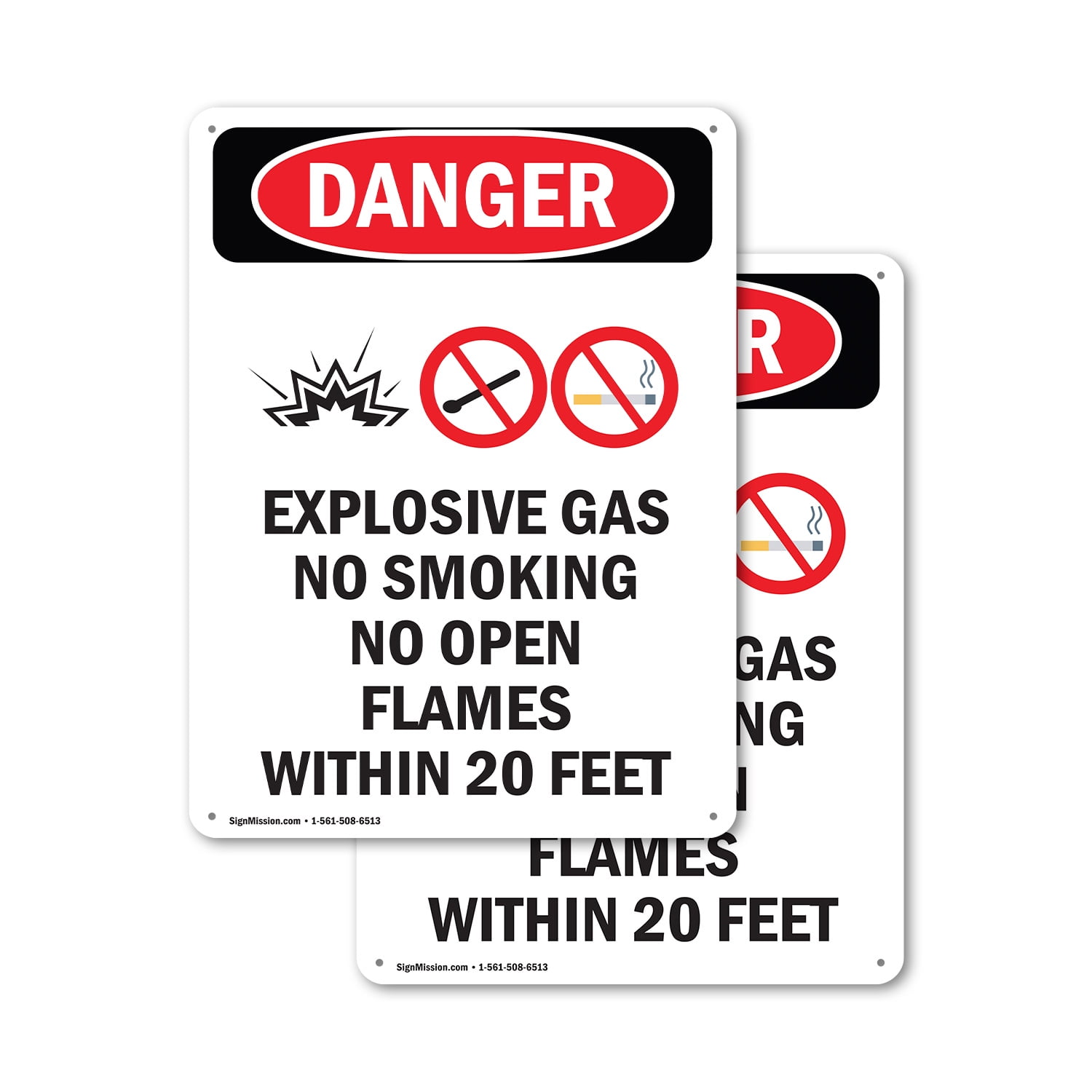 (2 Pack) Explosive Gas No Smoking OSHA Danger Sign 18 Inch X 24 Inch ...
