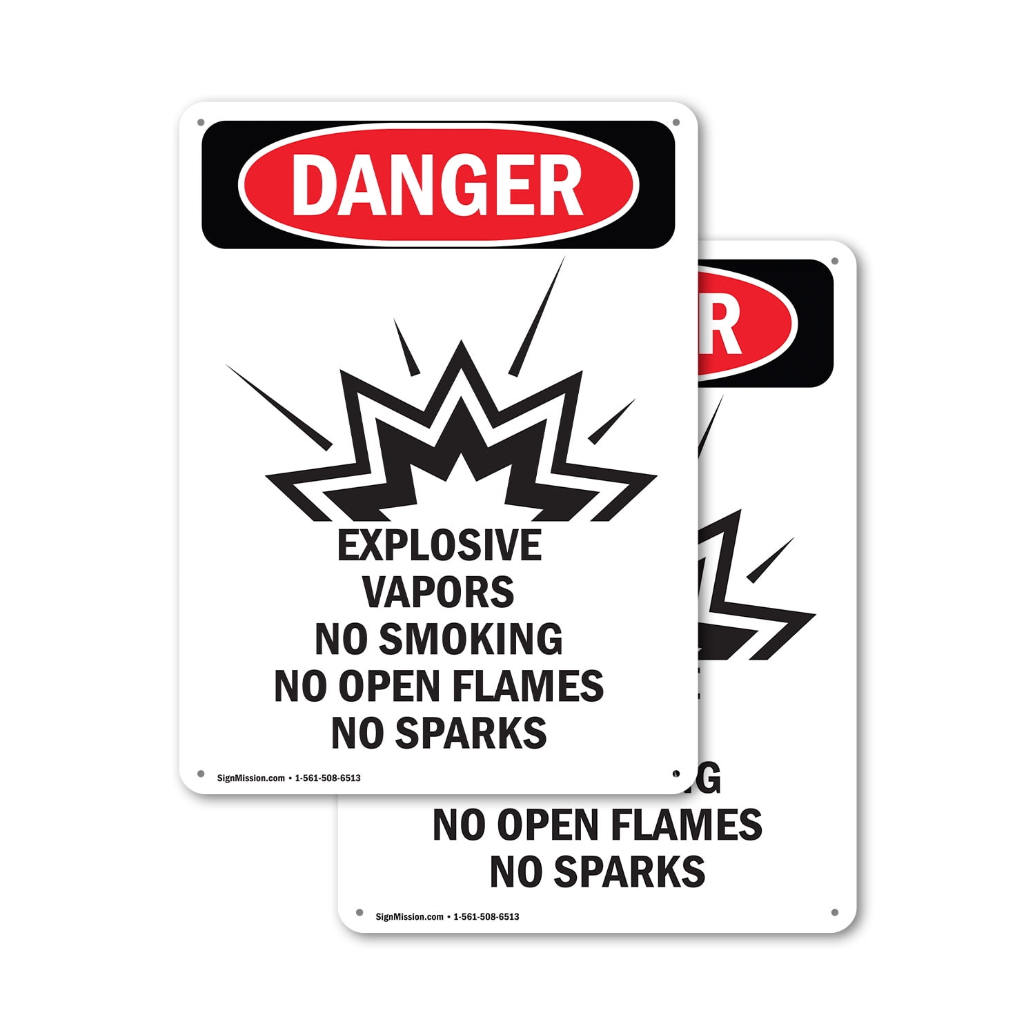 (2 Pack) Explosive Vapors No OSHA Danger Sign 10 Inch X 14 Inch Plastic ...