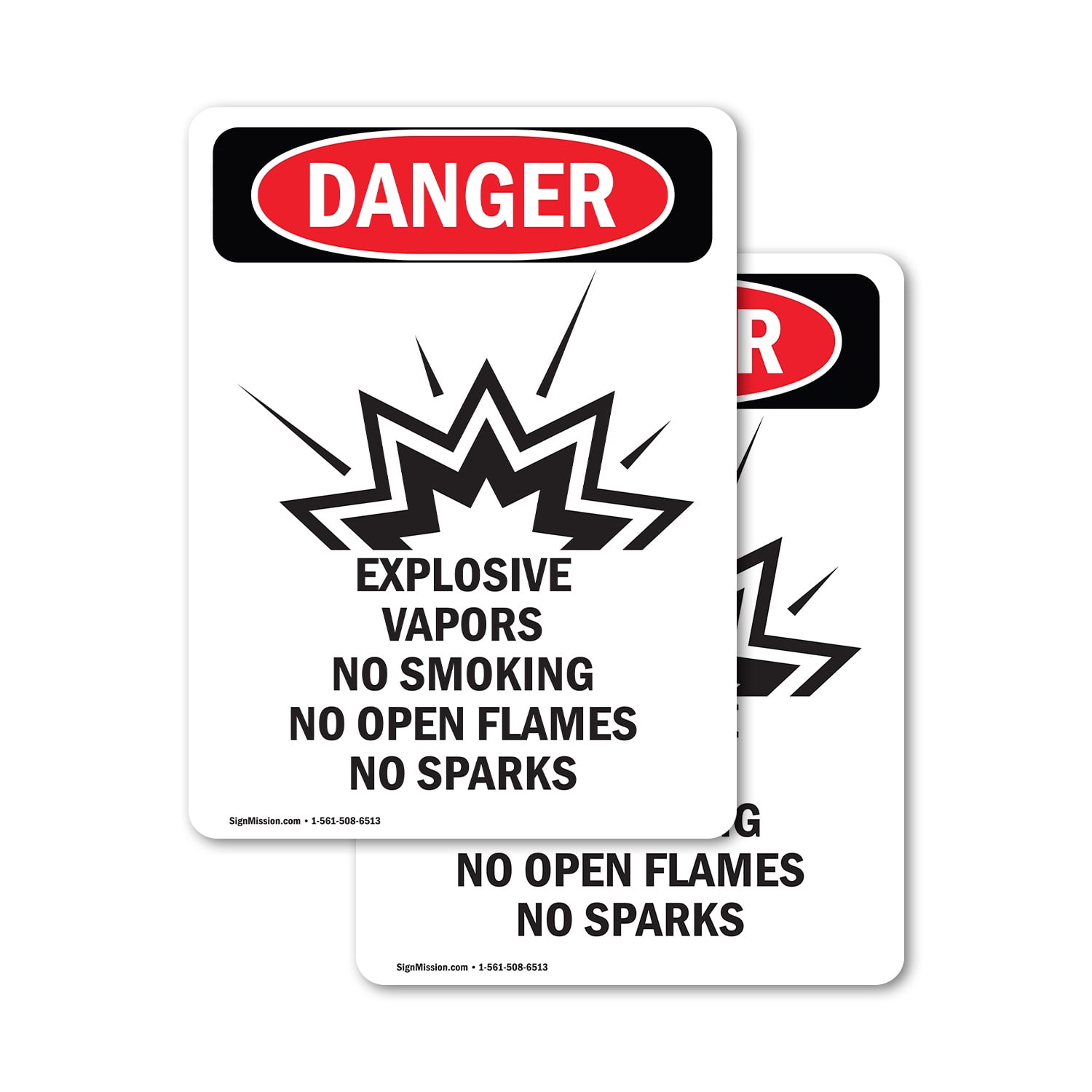 (2 Pack) Explosive Vapors No OSHA Danger Sign 18 Inch X 24 Inch Vinyl ...