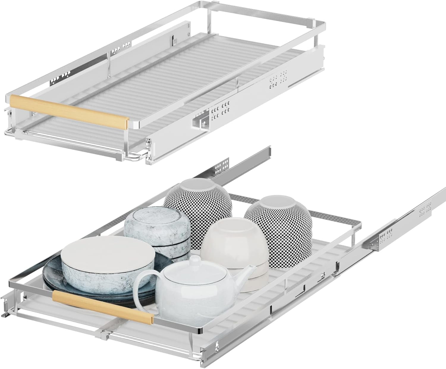 2 Pack Extendable Sliding Cabinet Drawer Shelf Organizer, Pull Out ...