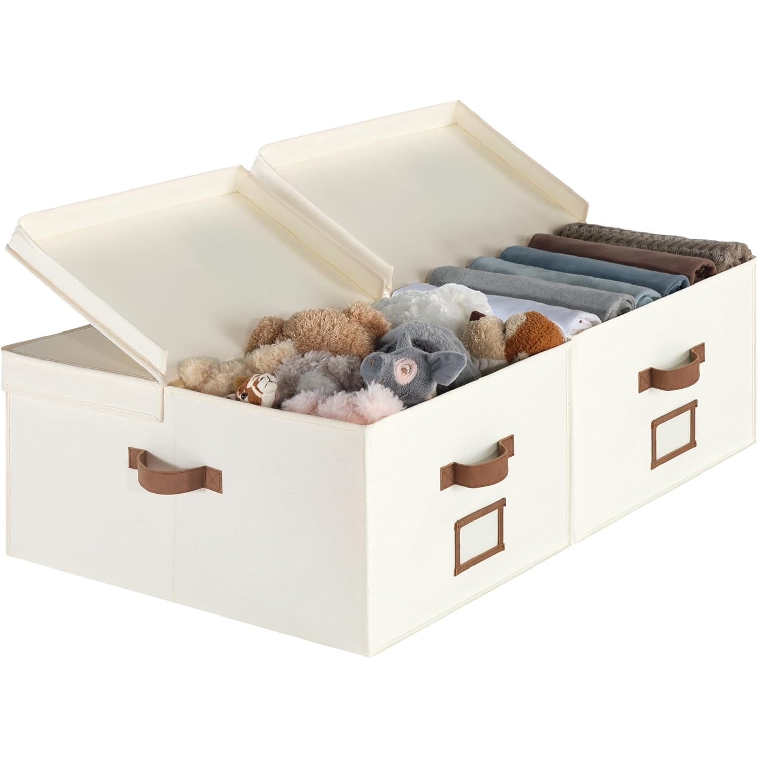 2-Pack Extra Large Fabric Storage Bins with Double-Open Lid & Divider ...