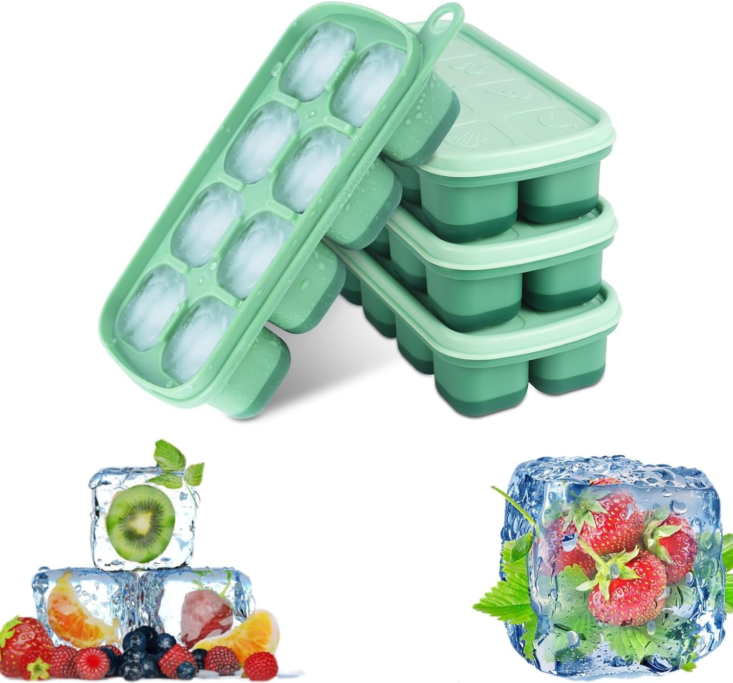 2 Pack Extra Large Ice Cube Tray Molds with Lids,16 Cubes Black ...