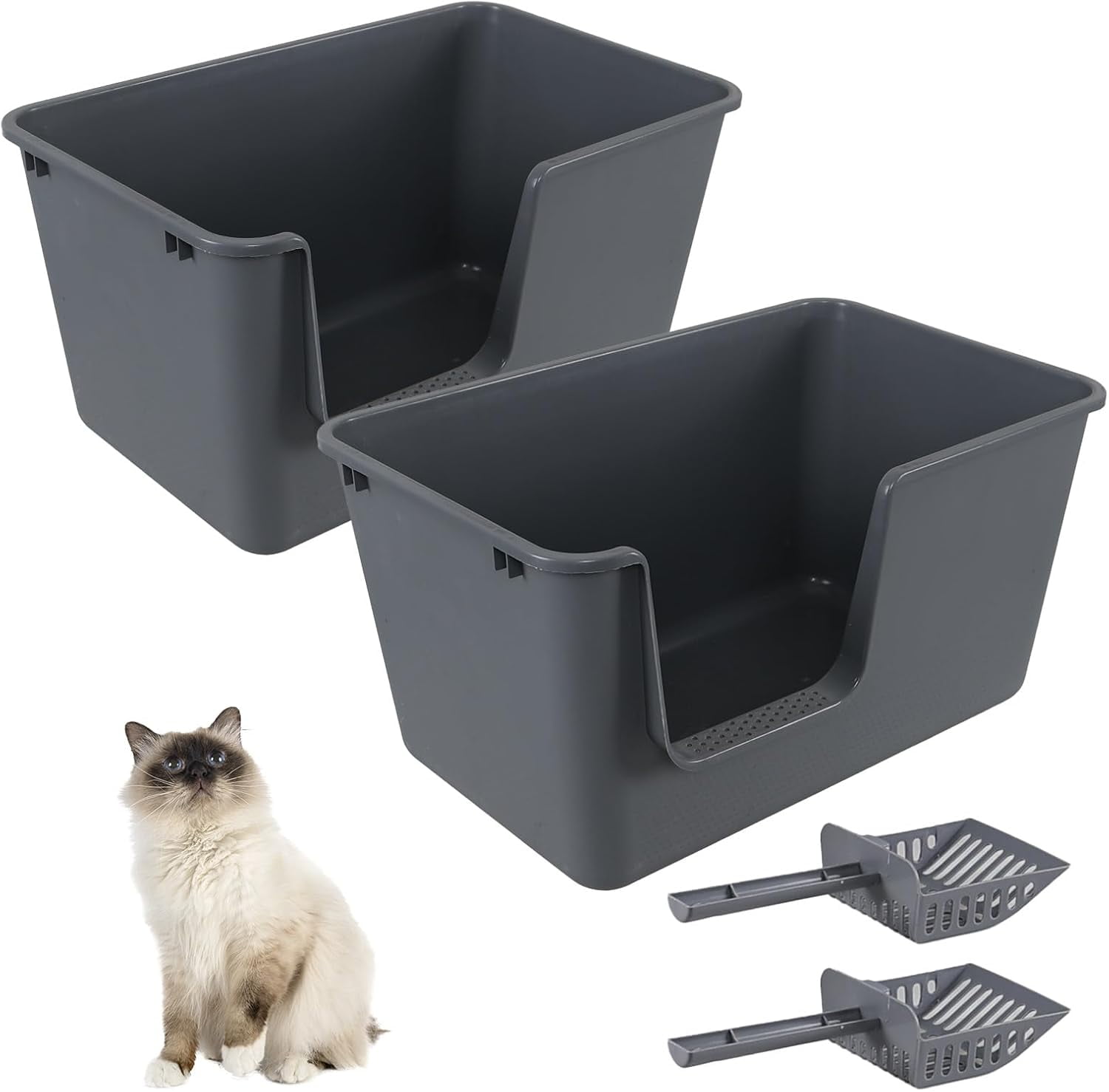 2 Pack Extra Large Litter Box, High Sided Litter Box for Multi Cat ...