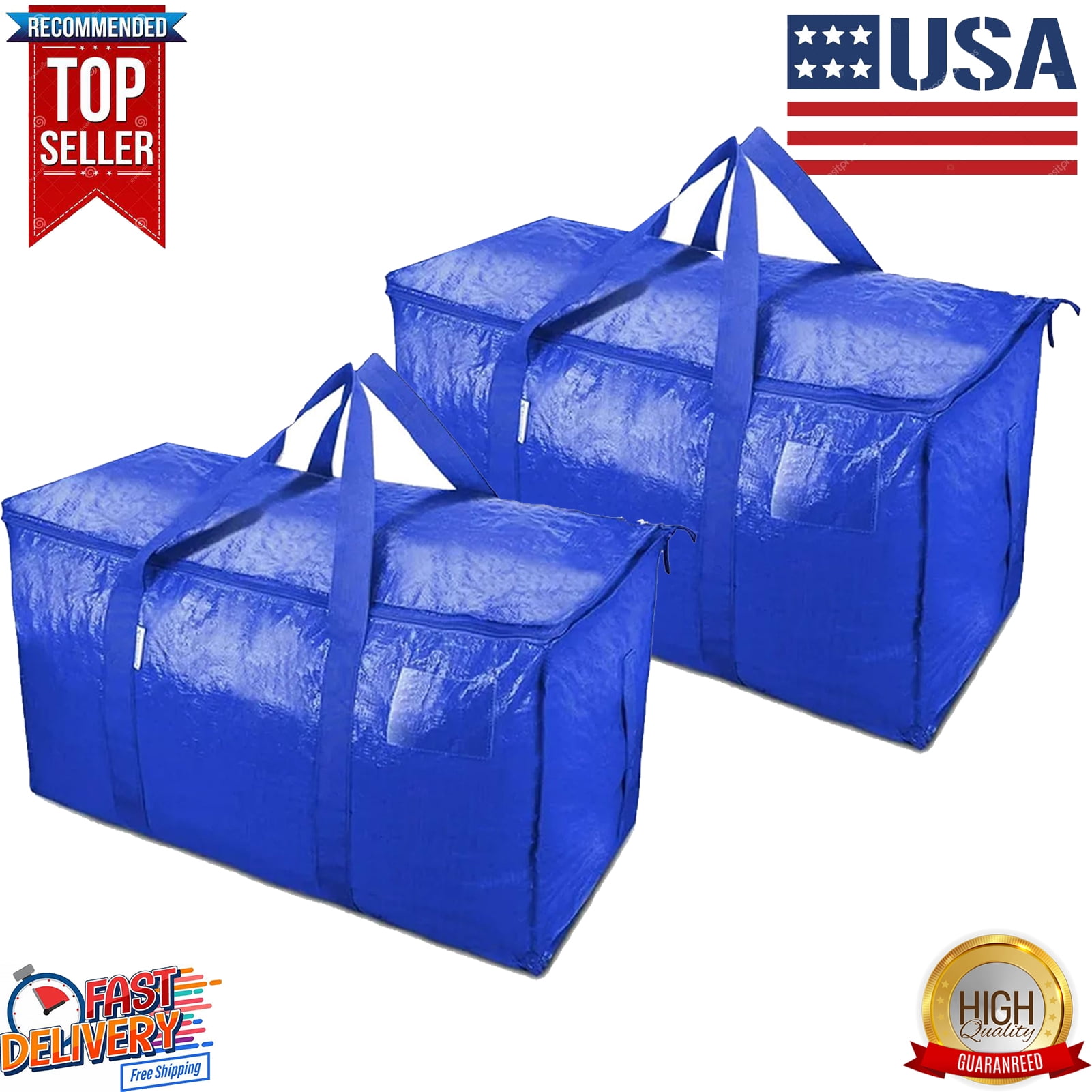 2 Pack Extra Large Zippered Moving Bags - Heavy-Duty Carry Handles ...