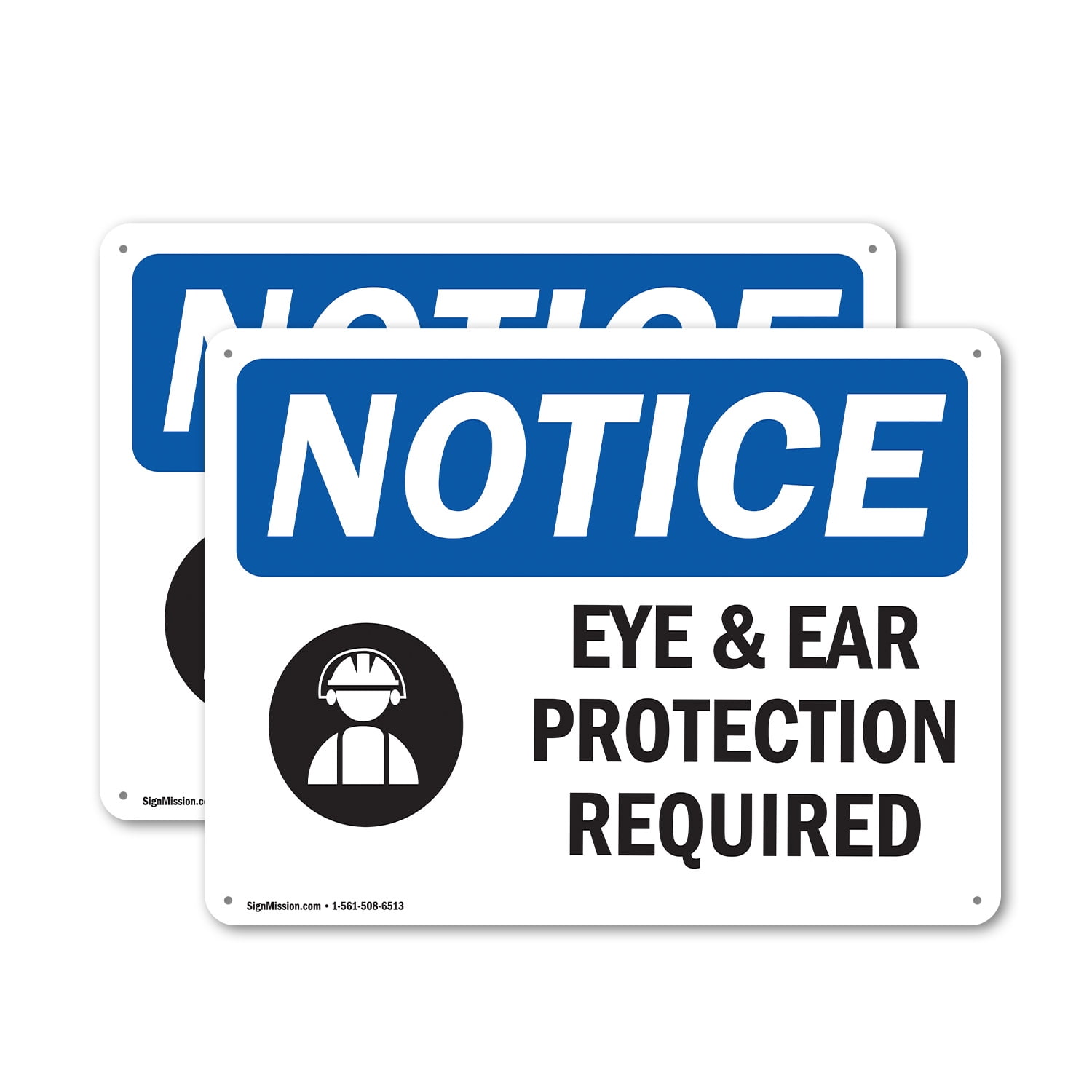 (2 Pack) Eye And Ear Protection Required OSHA Notice Sign 14 Inch X 10 ...