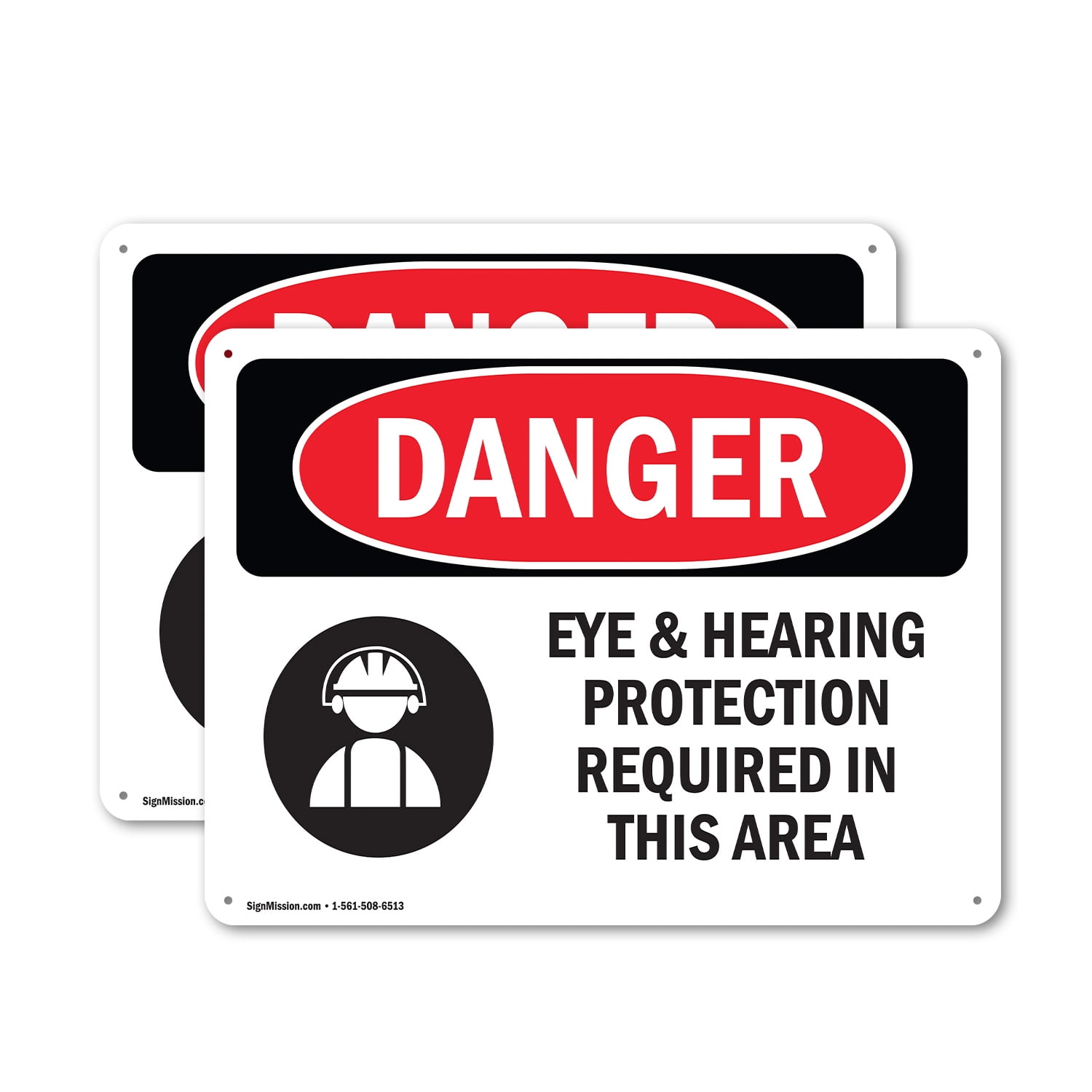 (2 Pack) Eye And Hearing Protection Required OSHA Danger Sign 10 Inch X ...