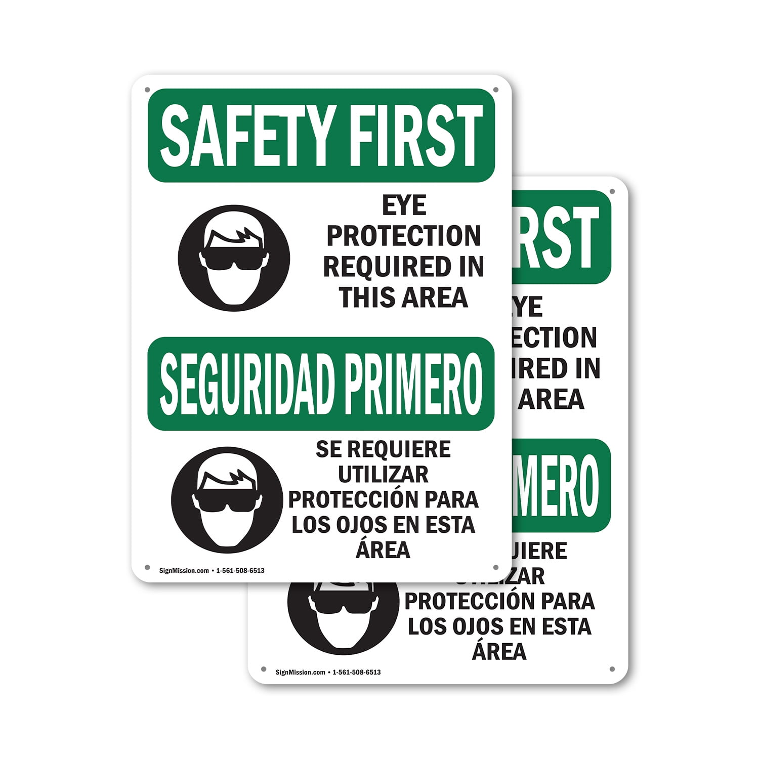(2 Pack) Eye Protection Required Bilingual OSHA Safety First Sign 12 ...