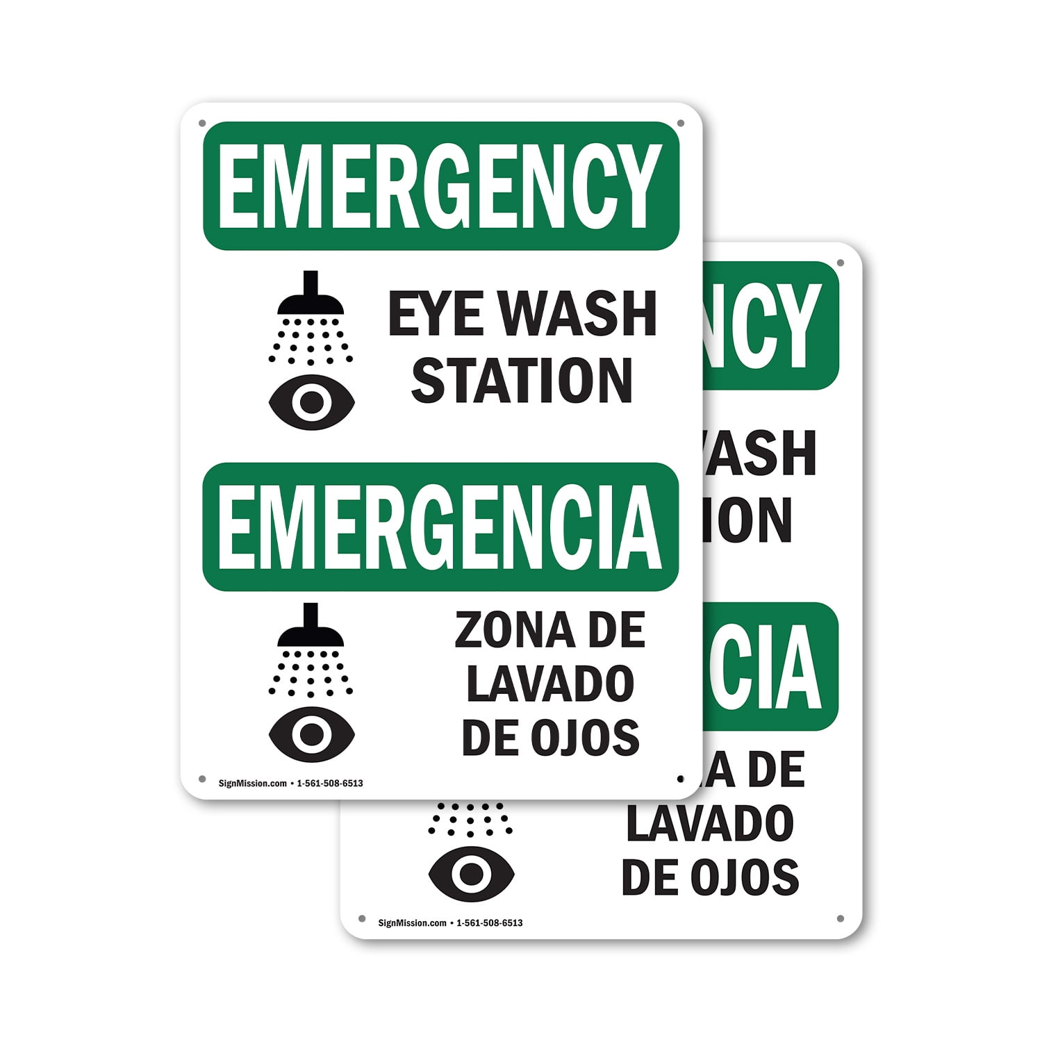 (2 Pack) Eye Wash Station Bilingual OSHA Emergency Sign 10 Inch X 14 ...