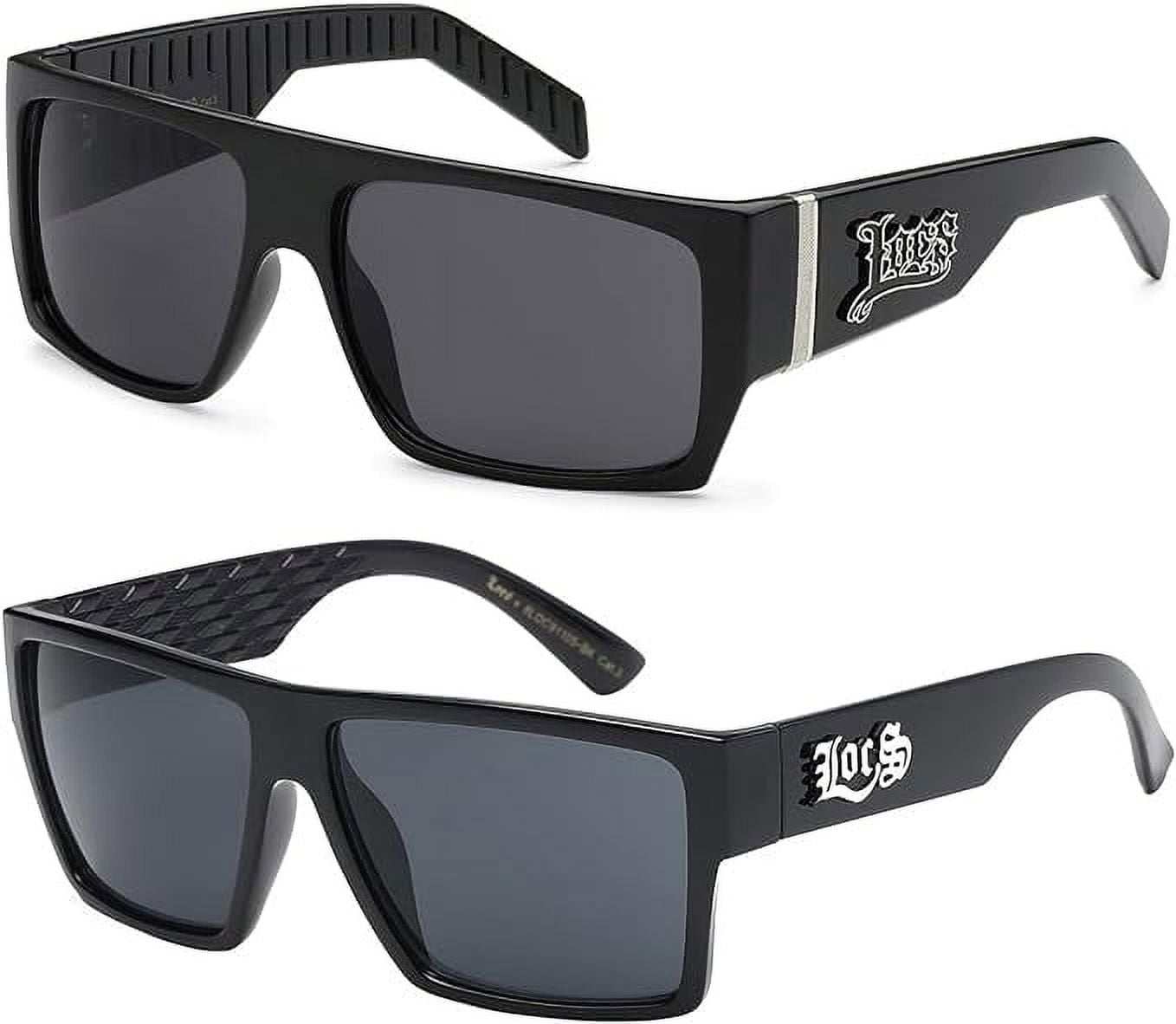 Locs Flat Top Sunglasses, 2 Pack, Black Polished Frame, 100% UVA UVB ...