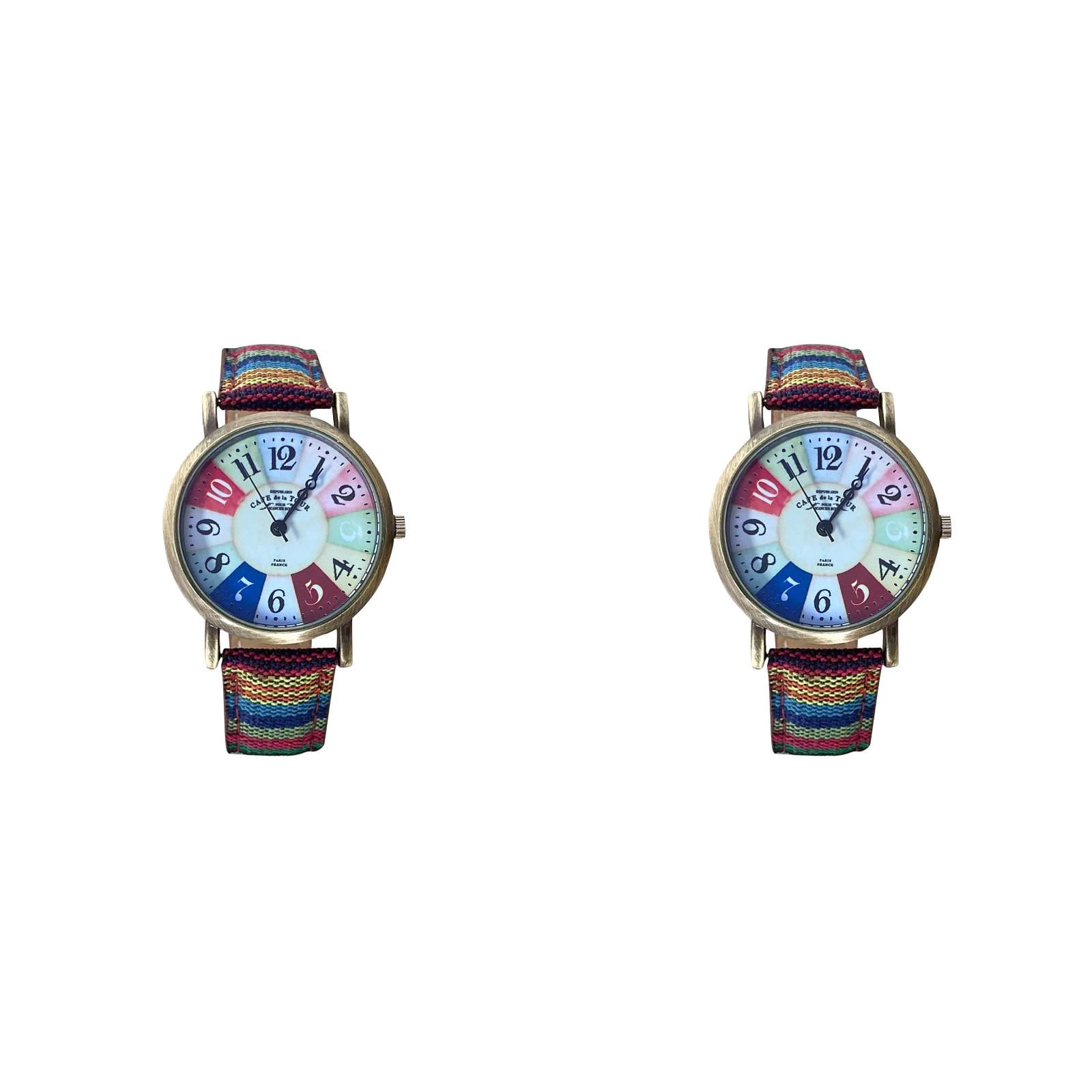 2 Pack,FOR WOMEN WITH MULTICOLOUR RAINBOW PATTERN Wrist Watch Wrist ...