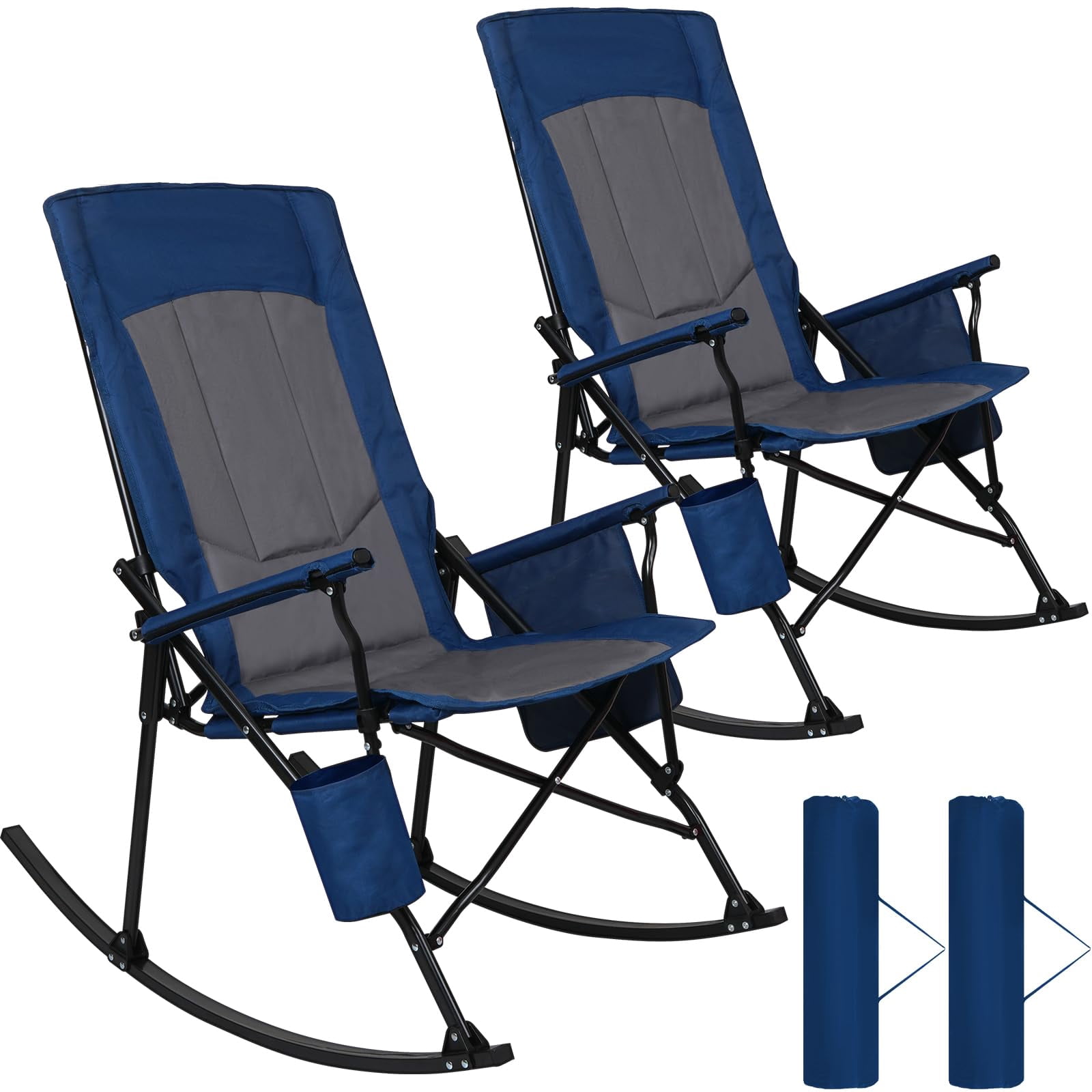 2 Pack Fabric Blue High Back Portable Rocking Chair With Hard Armrests ...
