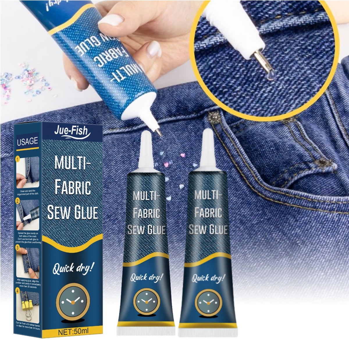 2 Pack Fabric Glue, MODANU 50ml Permanent Clear Washable Clothing Glue ...