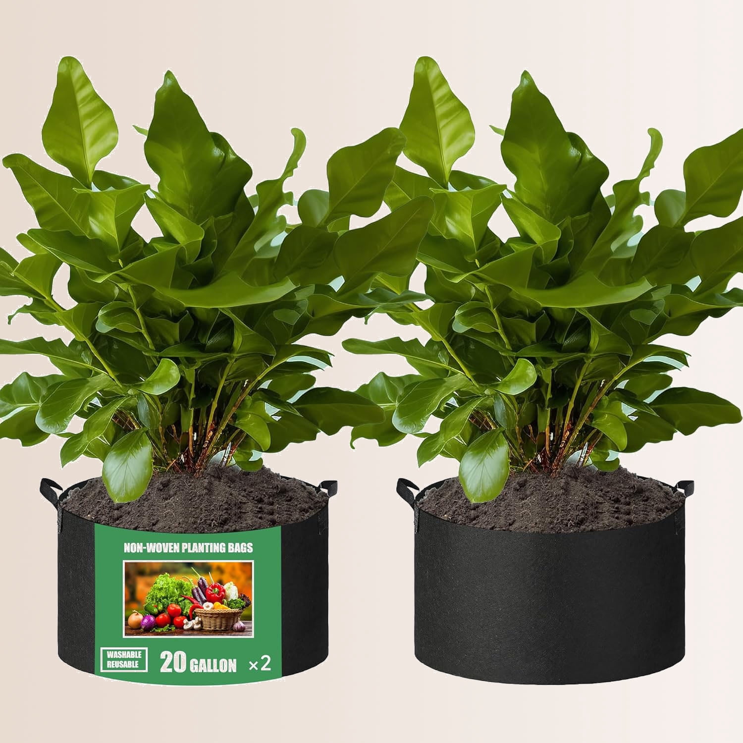 2-Pack Fabric Grow Bags with Handle, Heavy Duty Thickened Nonwoven with ...