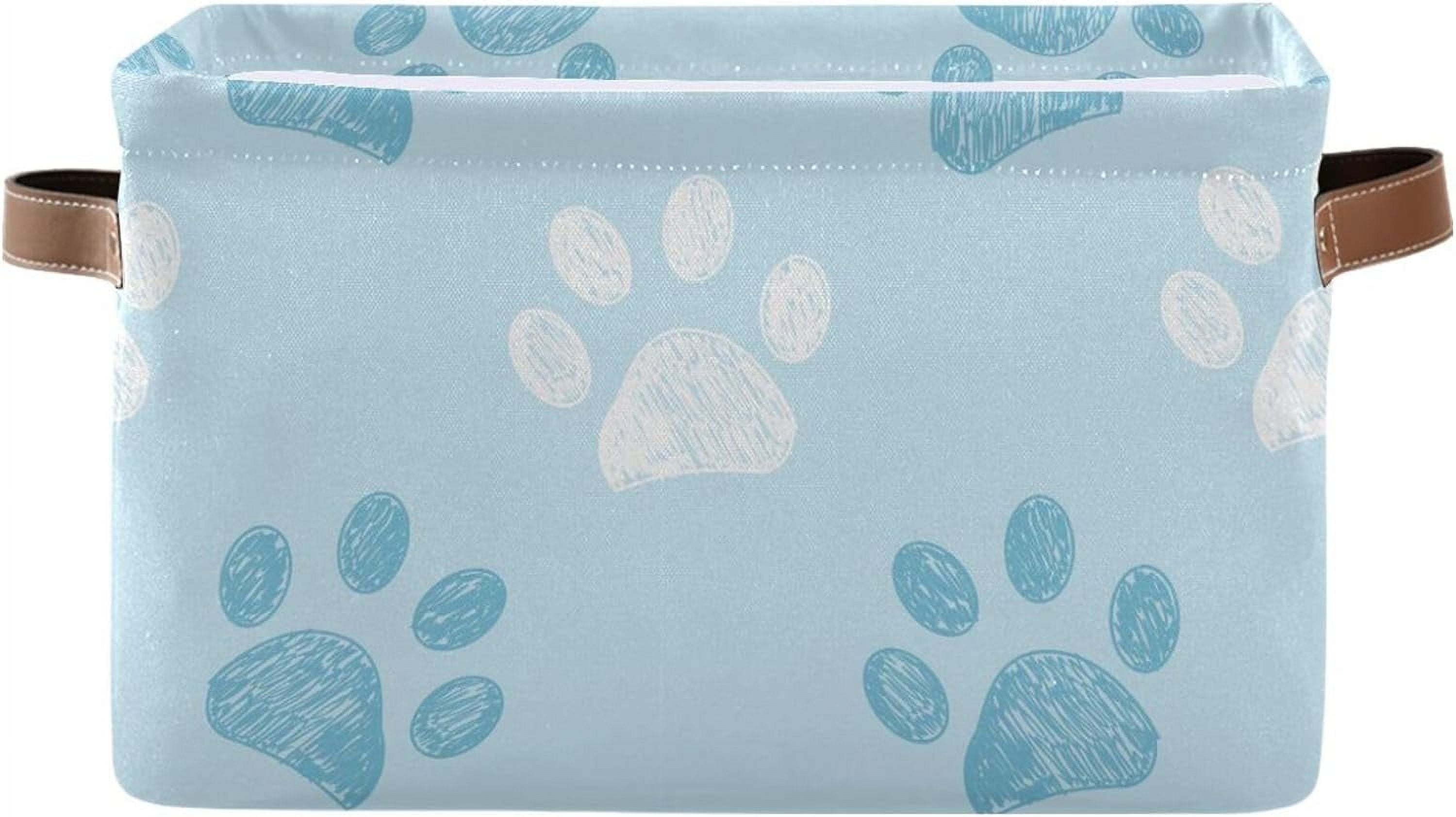 2 Pack Fabric Storage Basket Blue Paws Cat Print Closet Storage Bins ...