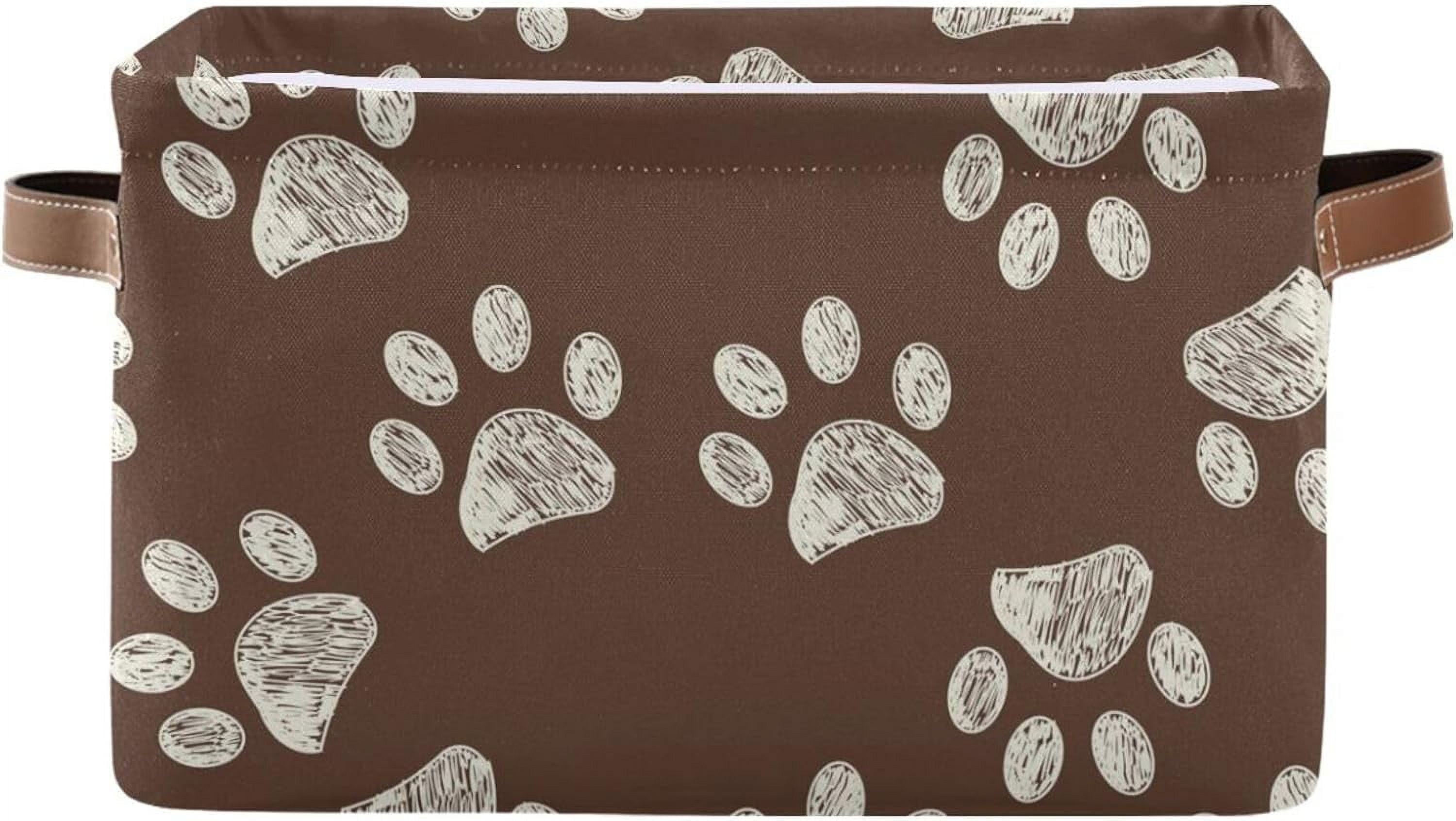 2 Pack Fabric Storage Basket Brown Cat Paws Closet Storage Bins with ...