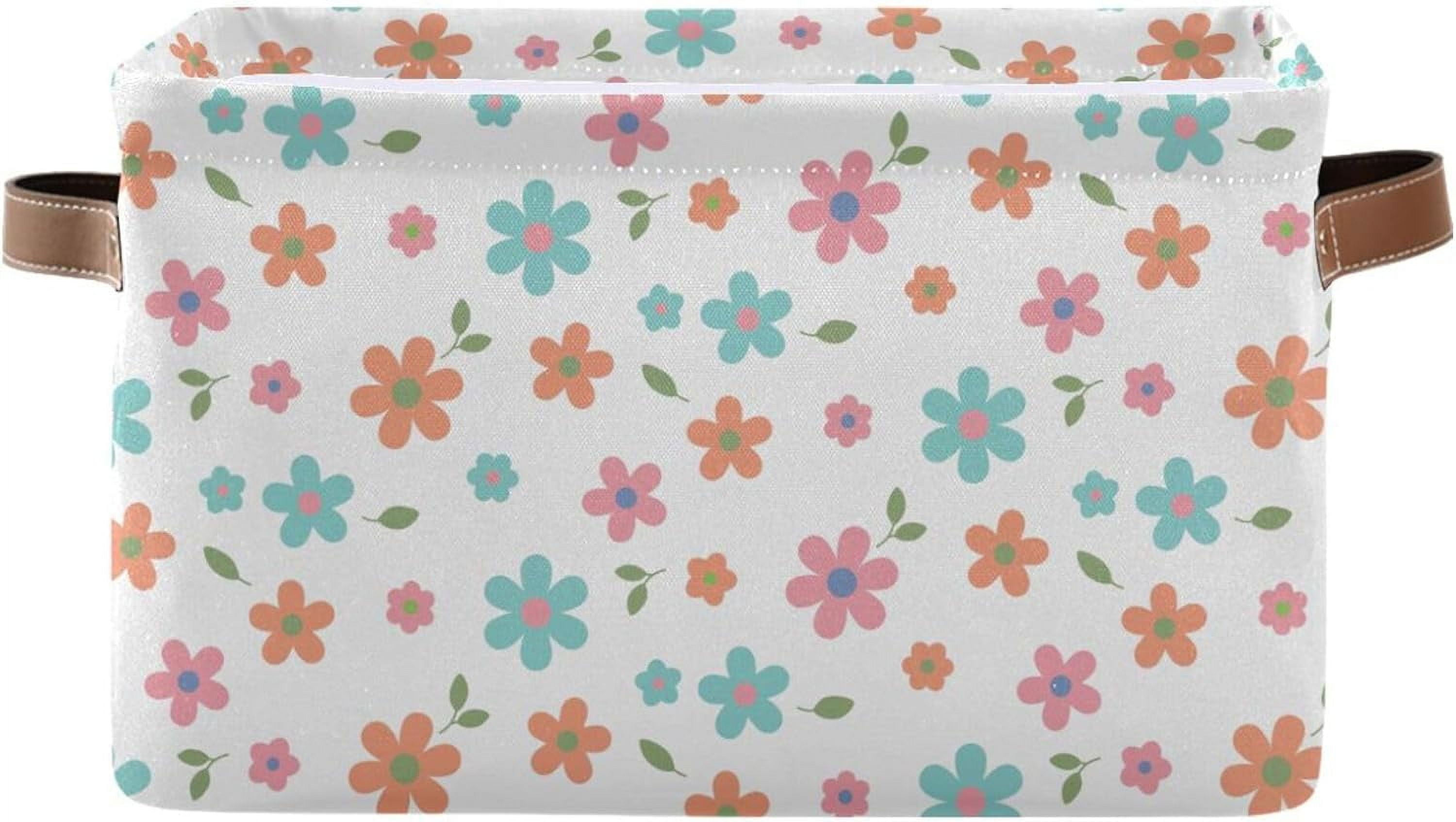 2 Pack Fabric Storage Basket Cute Flowers Season Closet Storage Bins ...