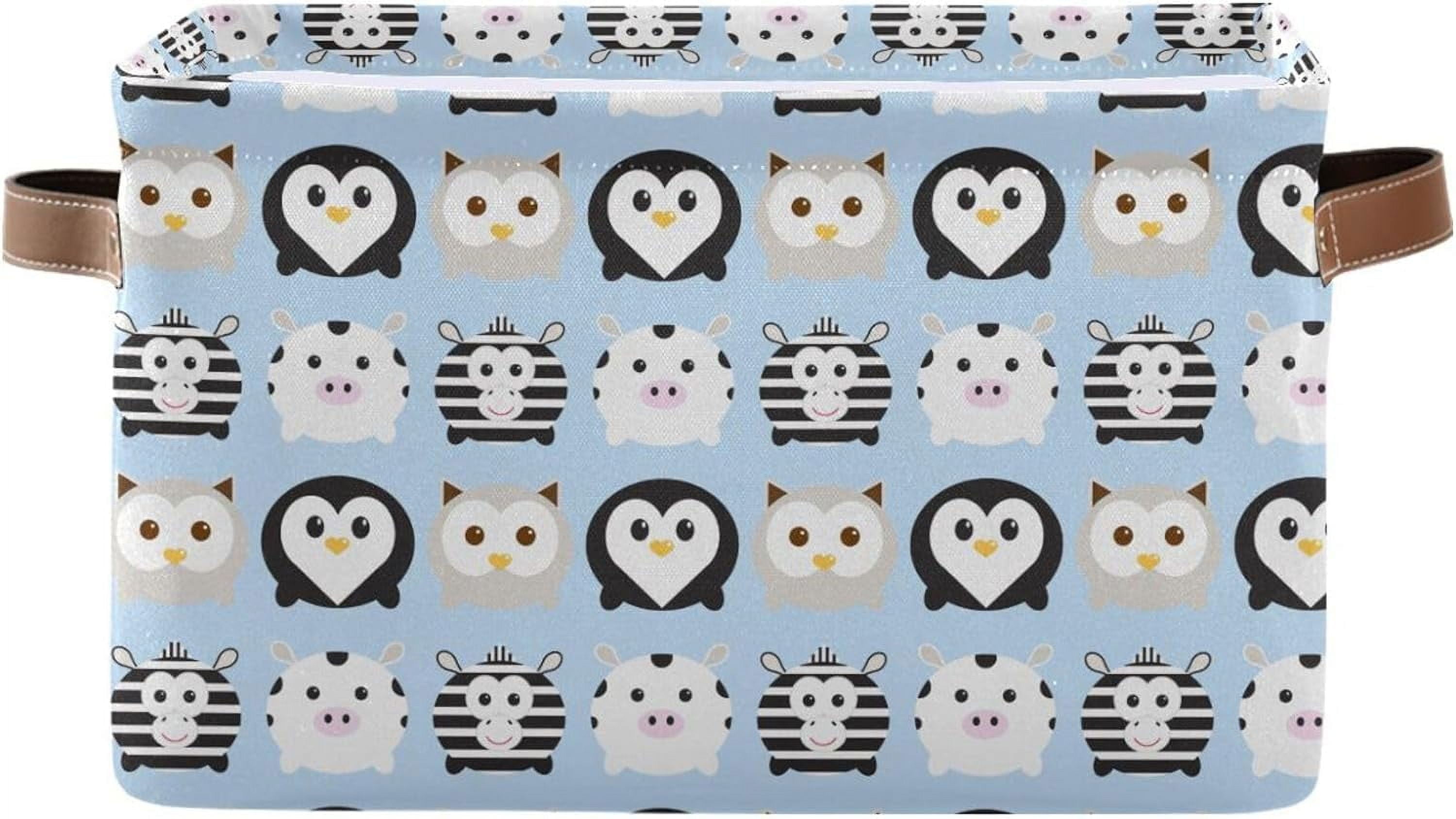 2 Pack Fabric Storage Basket Cute Penguins & Owls & Cows Closet Storage ...