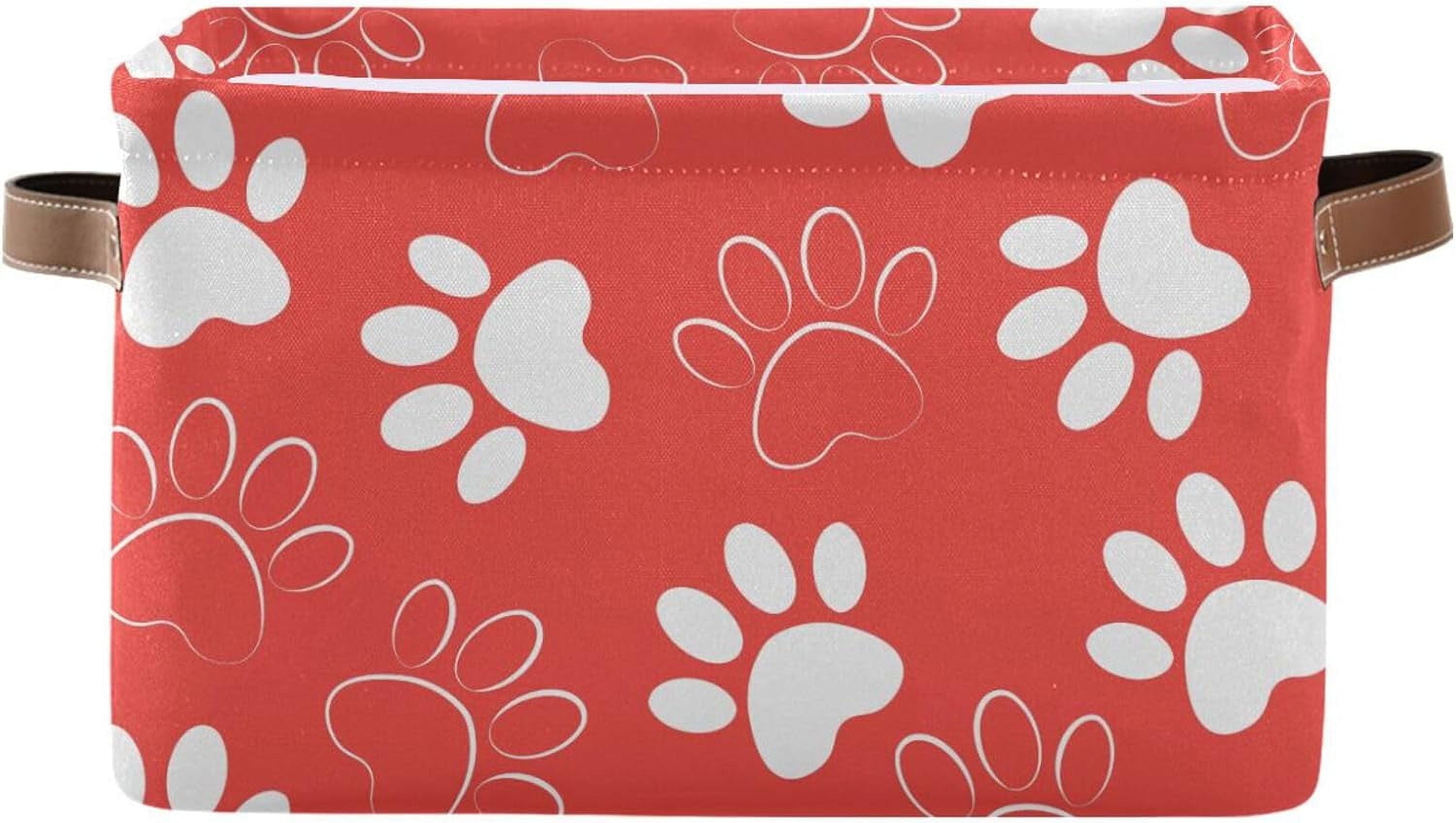 2 Pack Fabric Storage Basket Cute Red Paws Closet Storage Bins with ...