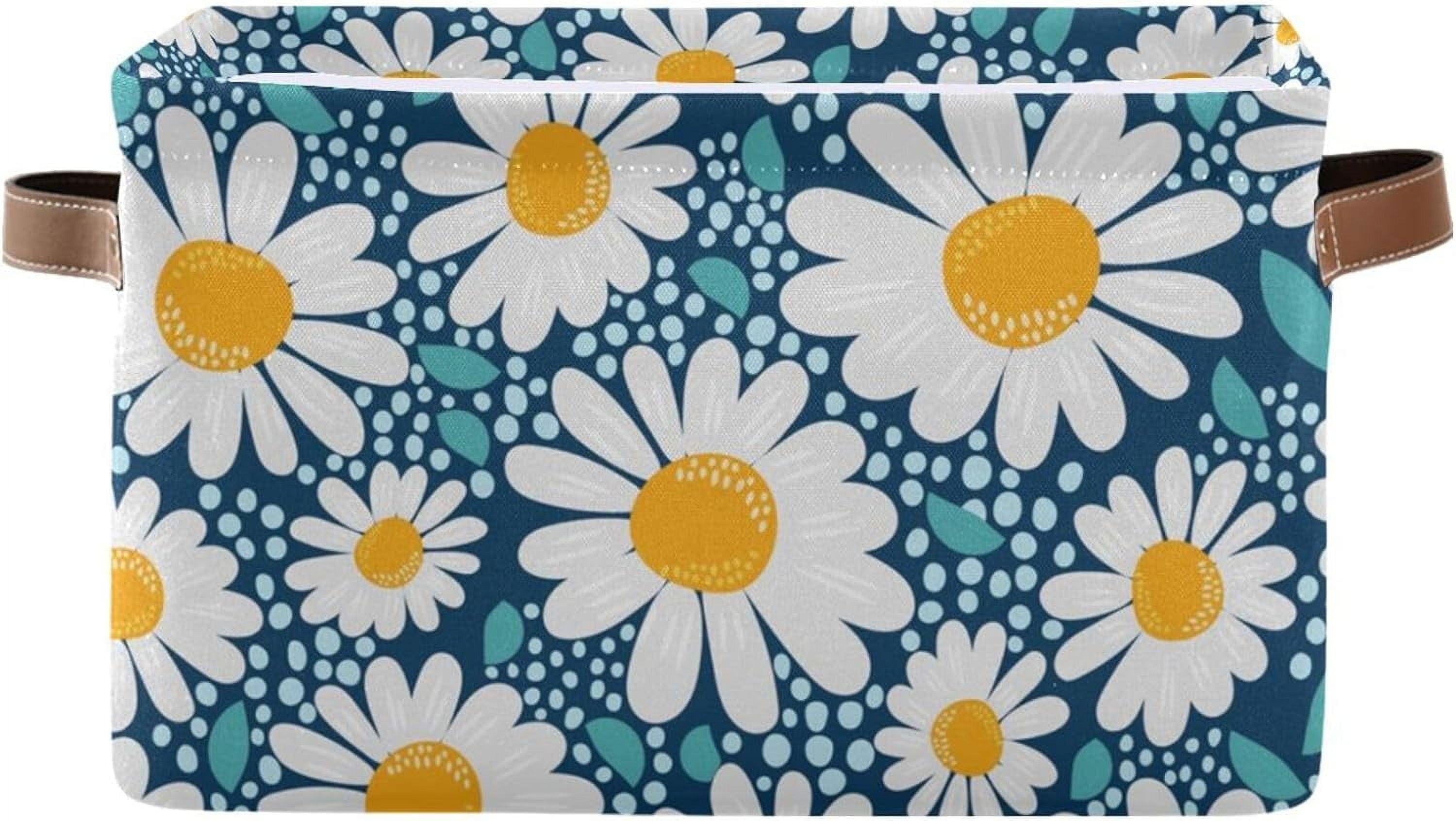 2 Pack Fabric Storage Basket Daisy Bloom Closet Storage Bins with ...