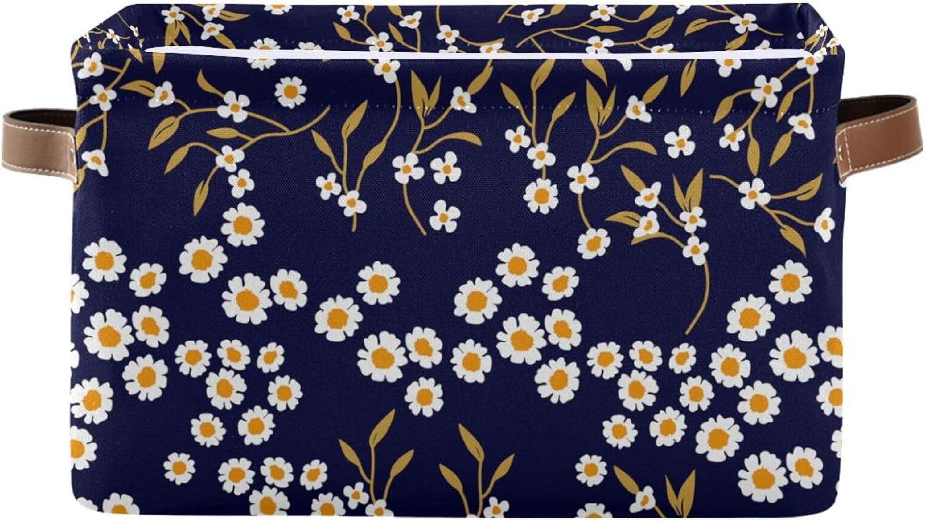 2 Pack Fabric Storage Basket Daisy Leaf Navy Closet Storage Bins with ...