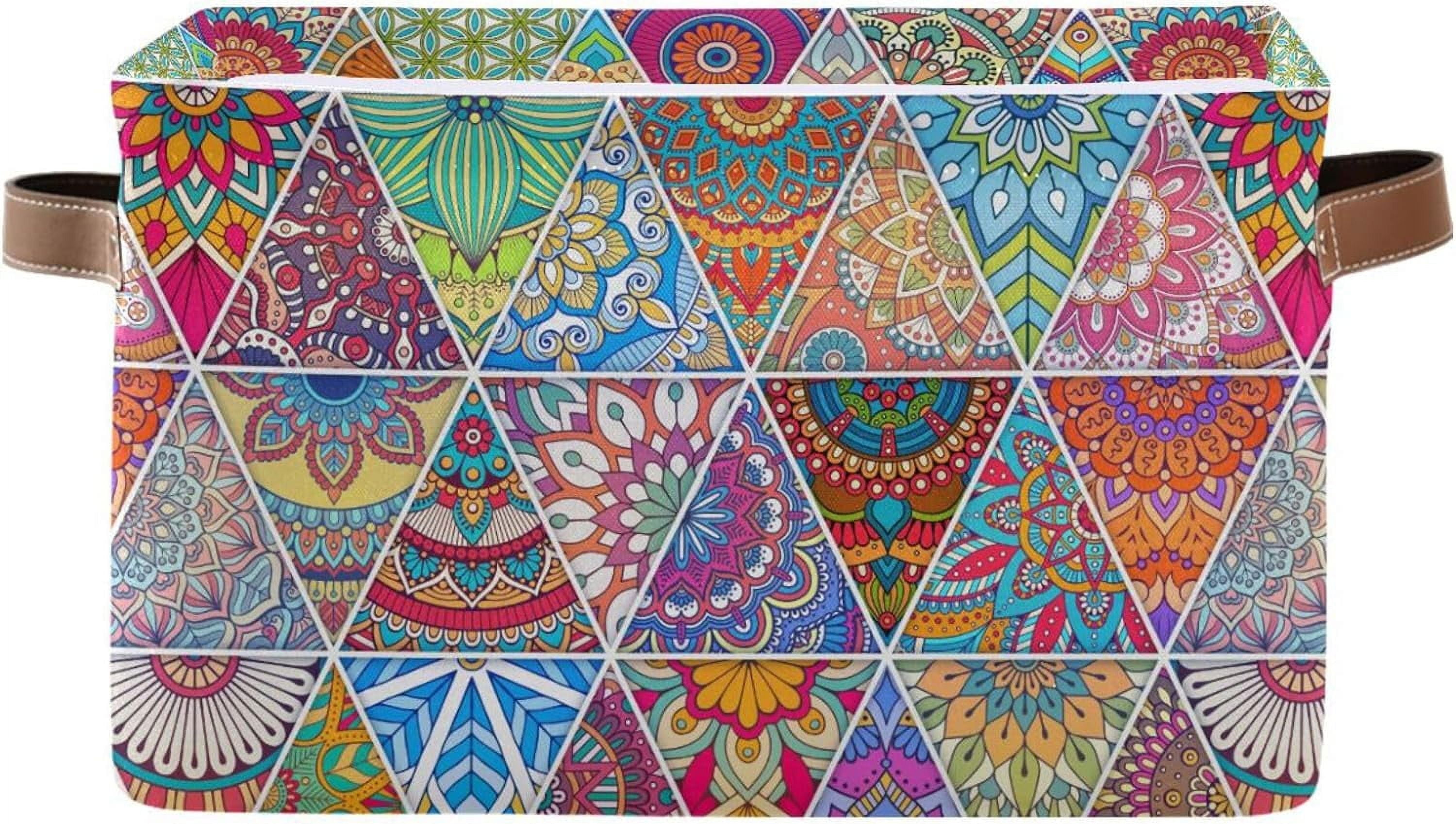 2 Pack Fabric Storage Basket Mandala Geometric Pattern Closet Storage ...