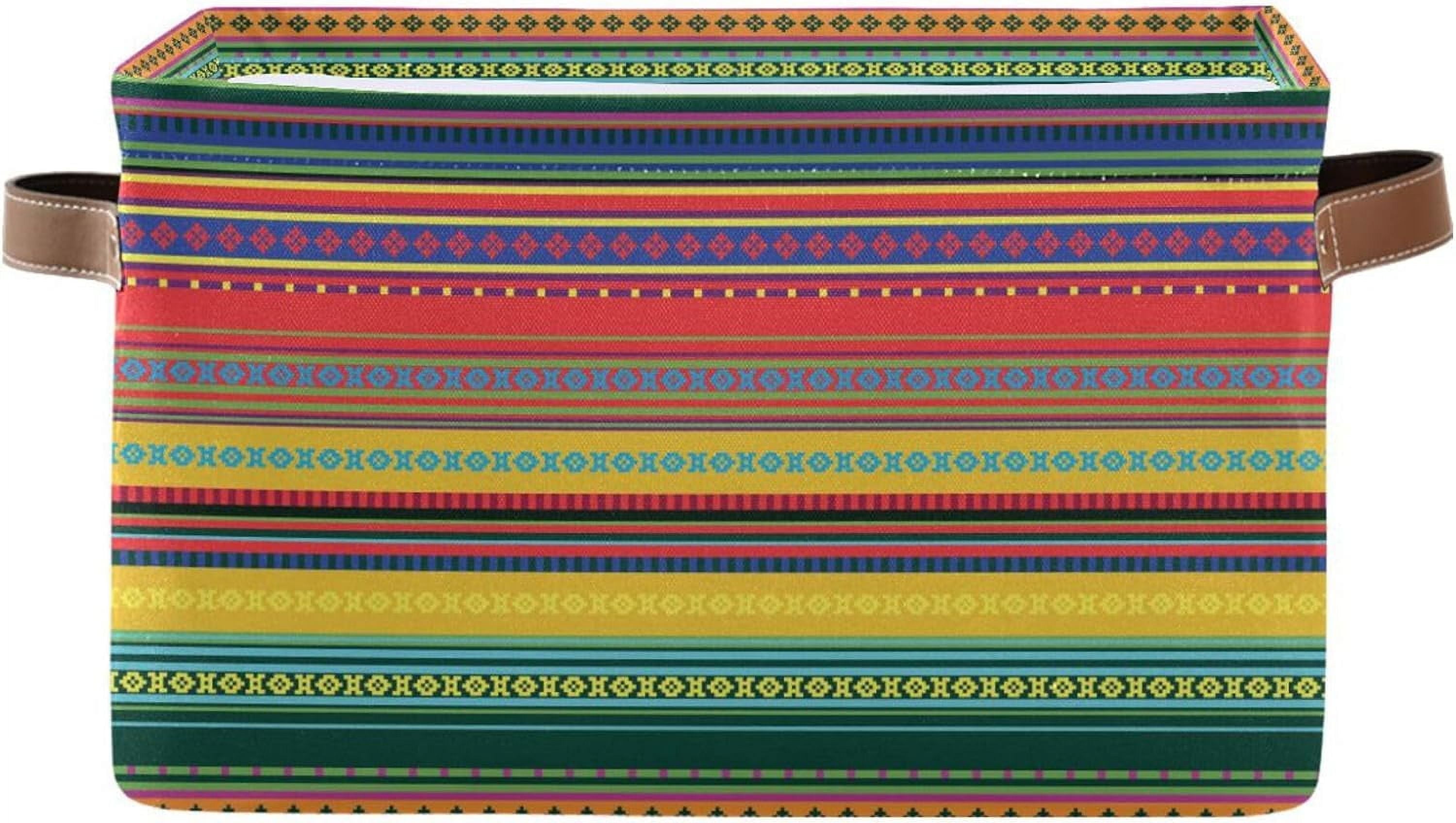 2 Pack Fabric Storage Basket Mexican Serape Stripes Closet Storage Bins ...