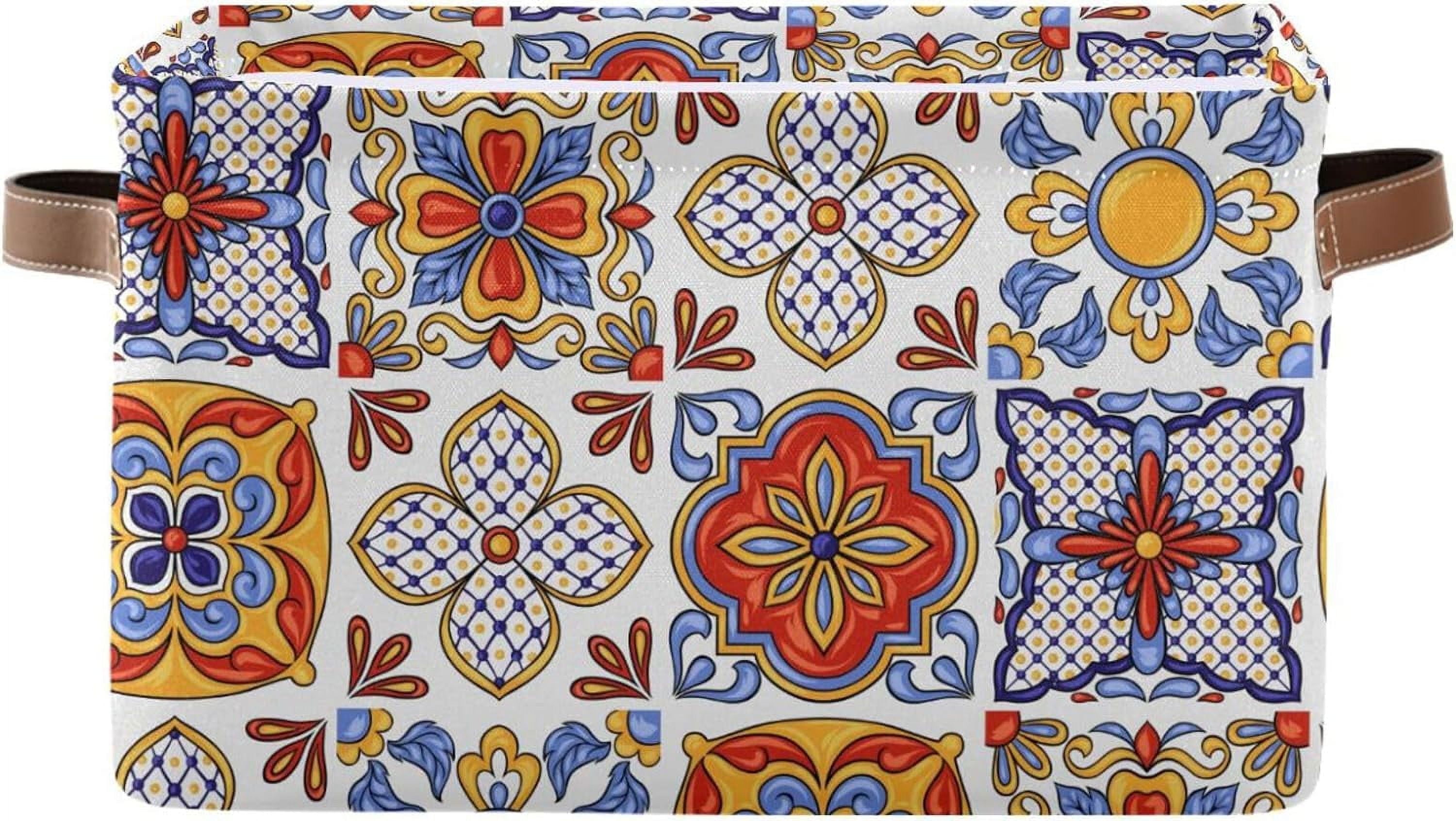 2 Pack Fabric Storage Basket Mexican Talavera Ceramic Tile Closet ...
