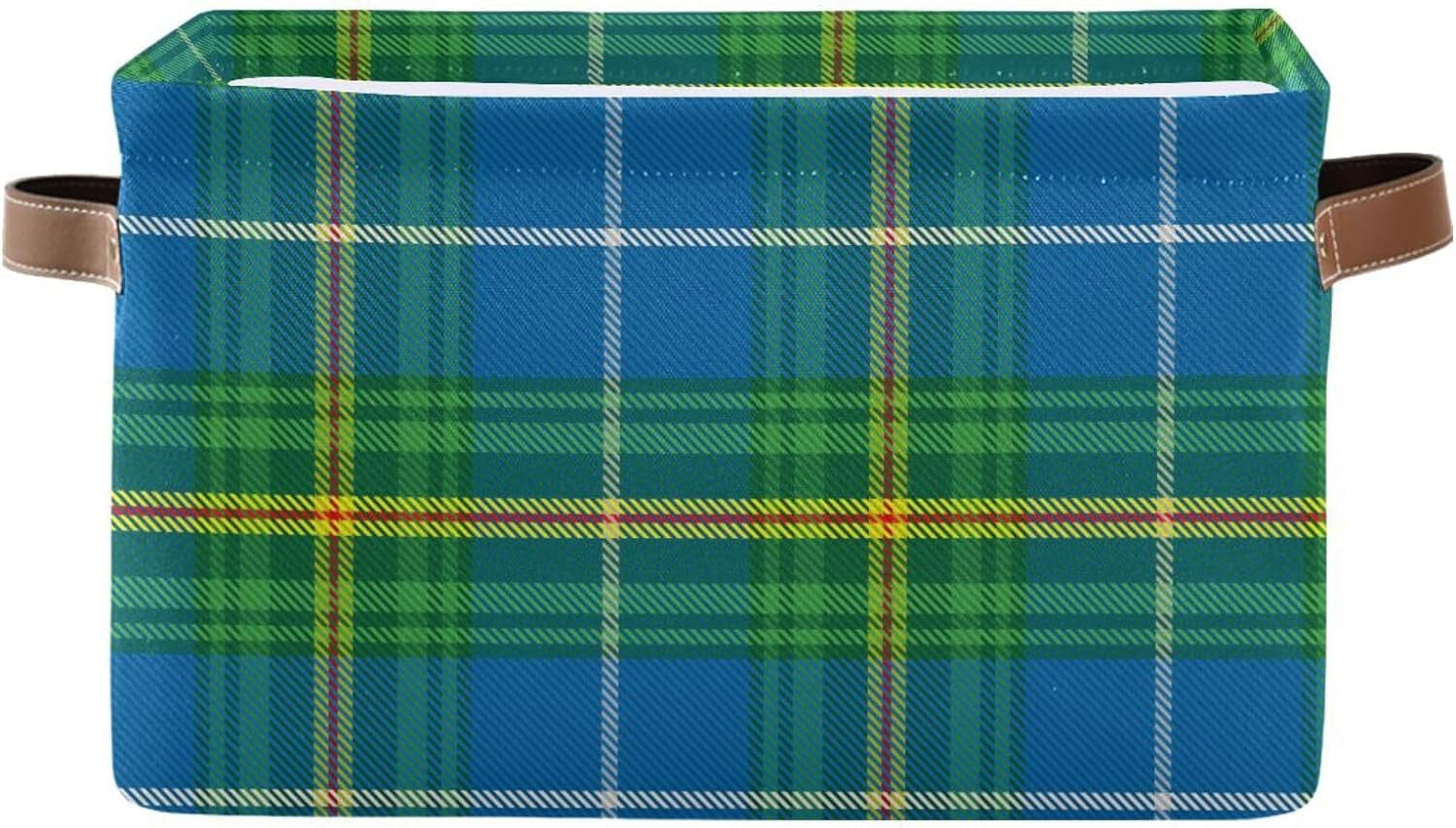 2 Pack Fabric Storage Basket National Tartan Blue Green Closet Storage ...