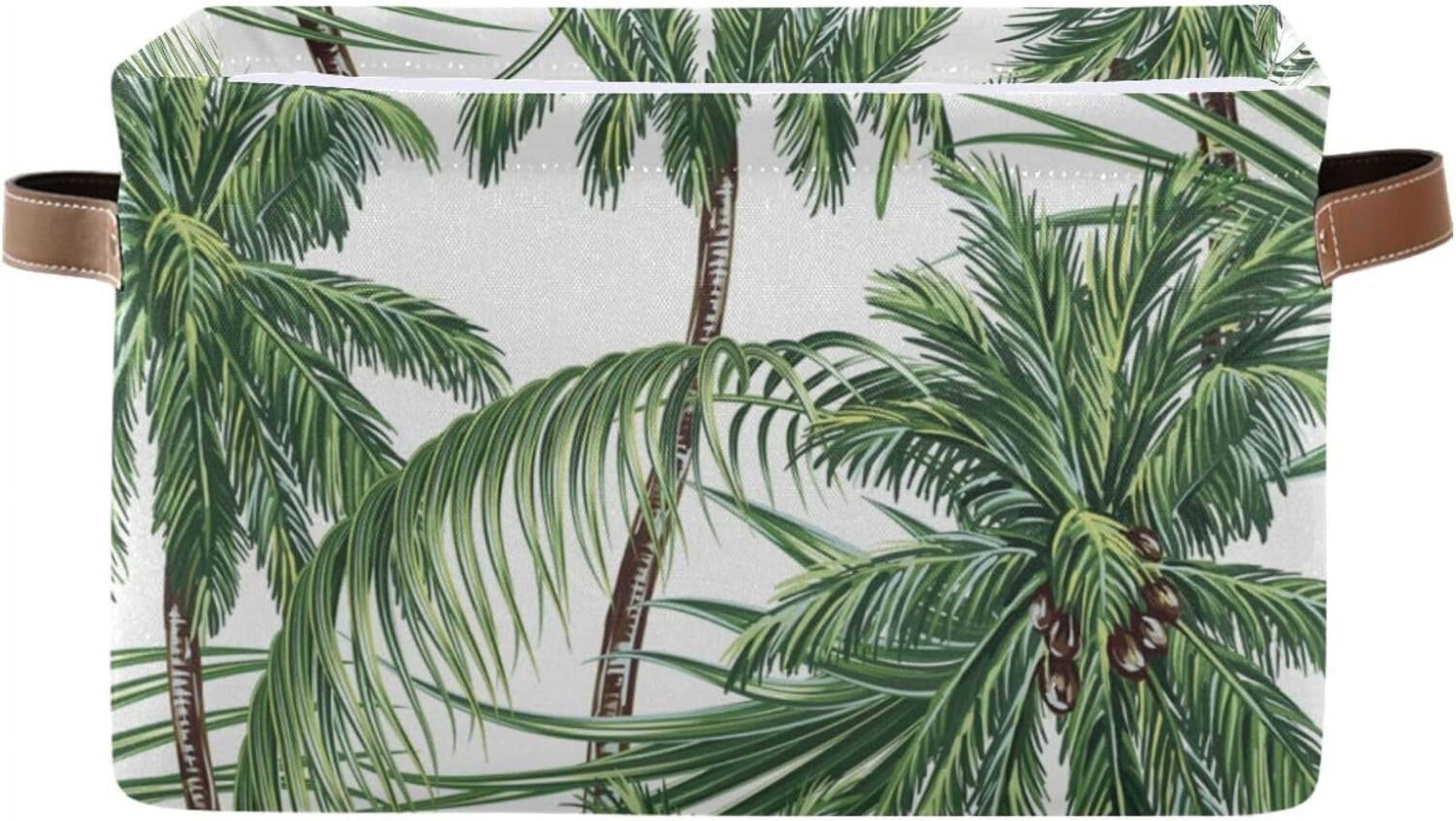 2 Pack Fabric Storage Basket Natural Palm Tree Closet Storage Bins with ...