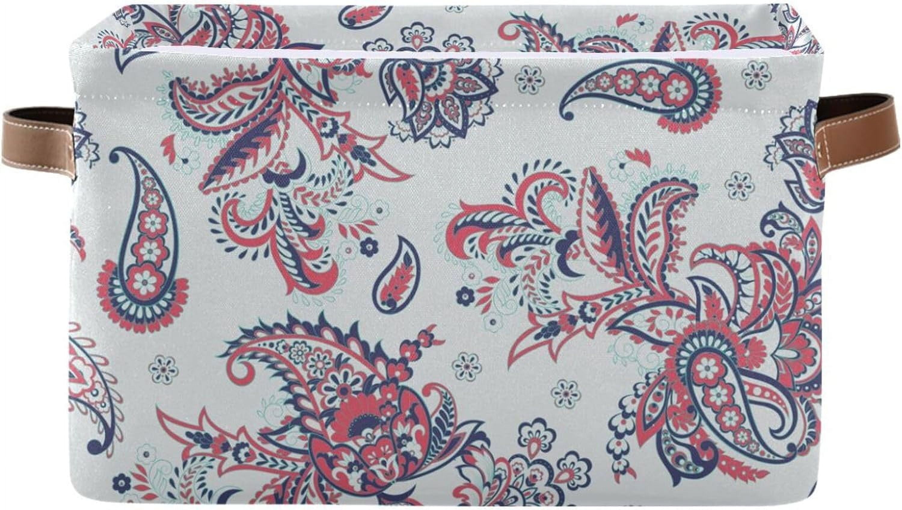 2 Pack Fabric Storage Basket Paisley White Closet Storage Bins with ...