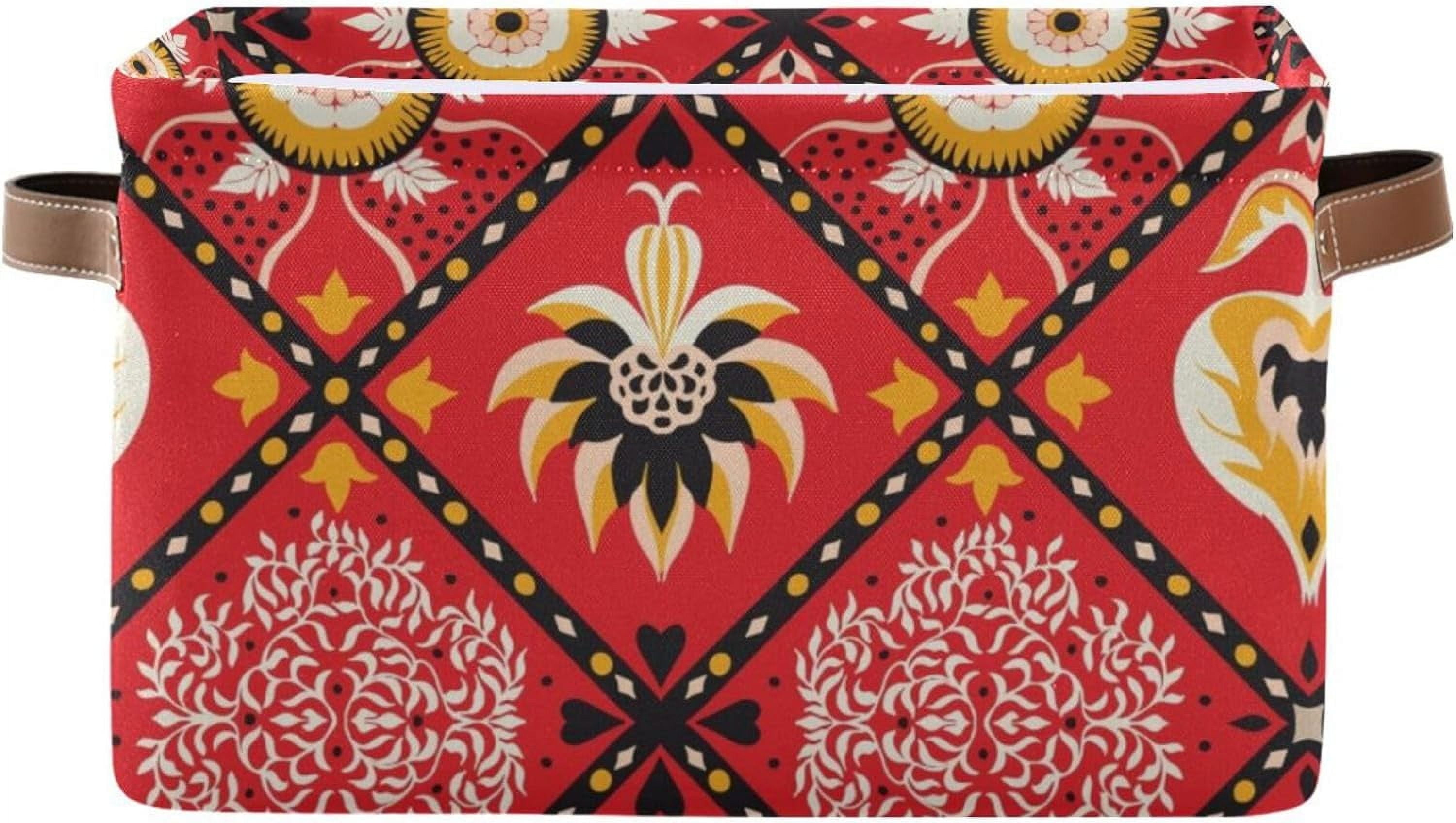 2 Pack Fabric Storage Basket Red Mexican Talavera Closet Storage Bins ...