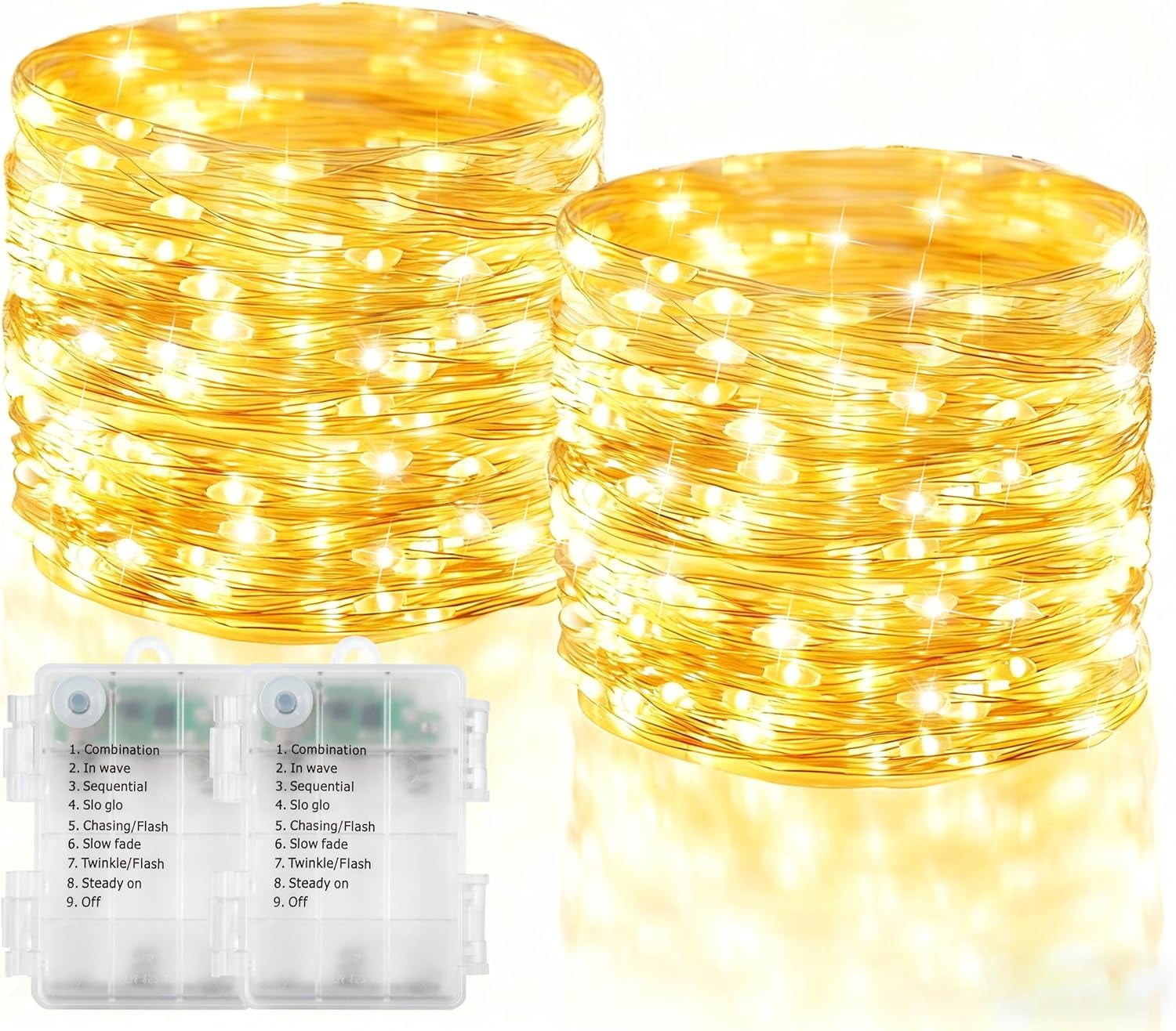 2 Pack Fairy Lights Battery Operated, 200 LED 66Ft Silver Wire Twinkle ...