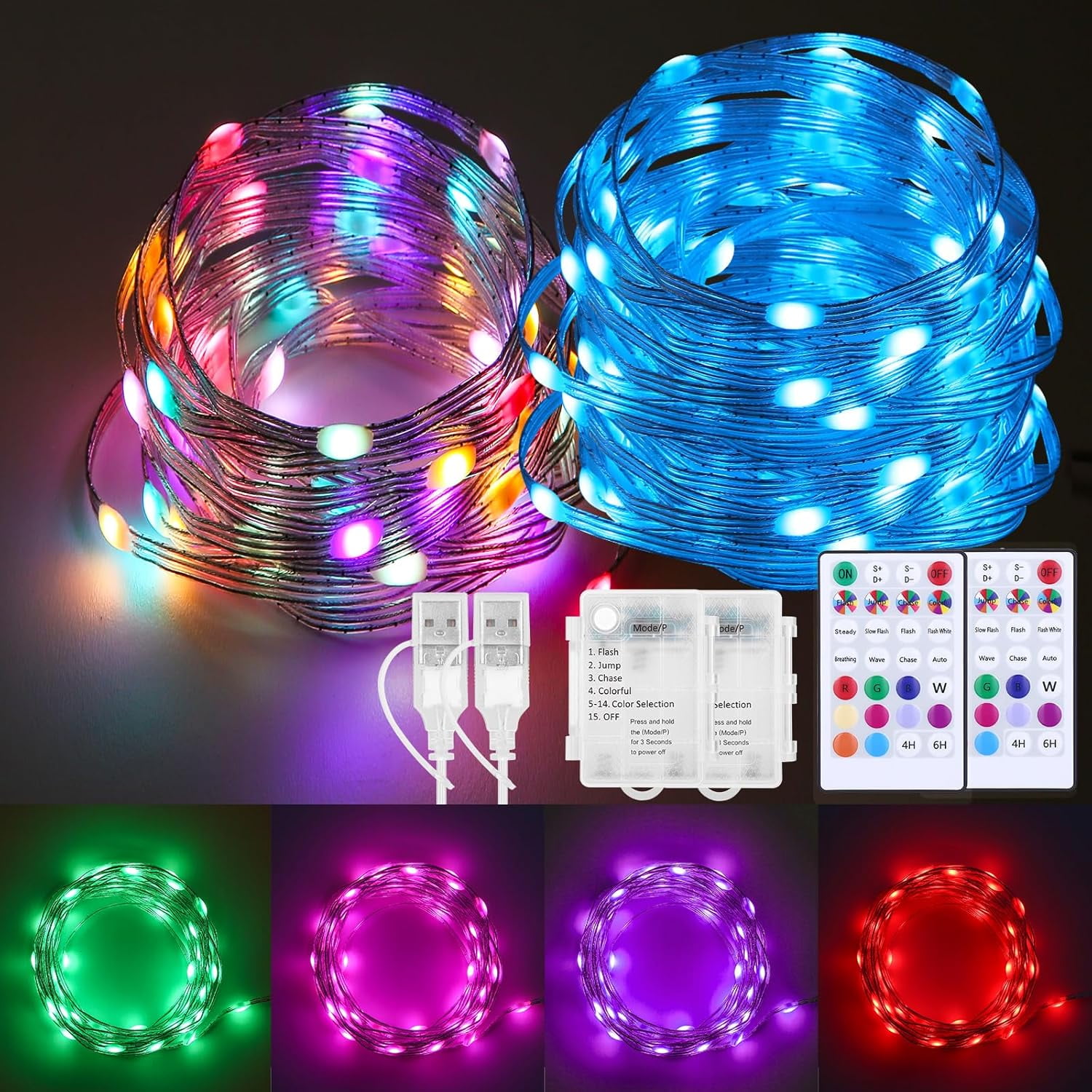 2 Pack Fairy Lights Battery Operated Color Changing String Lights with ...