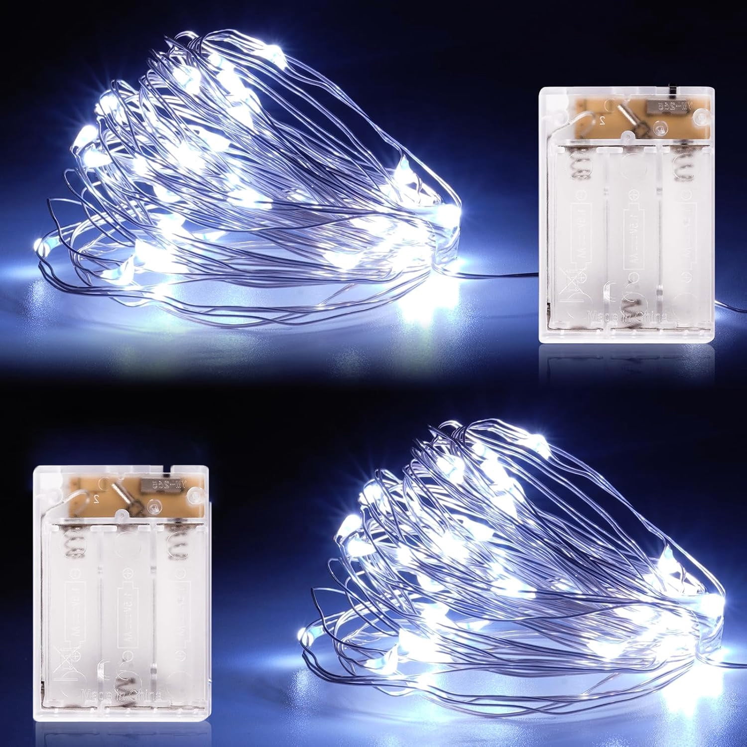 2 Pack Fairy String Lights Battery Operated 16.4Ft 50 LEDs Silver ...