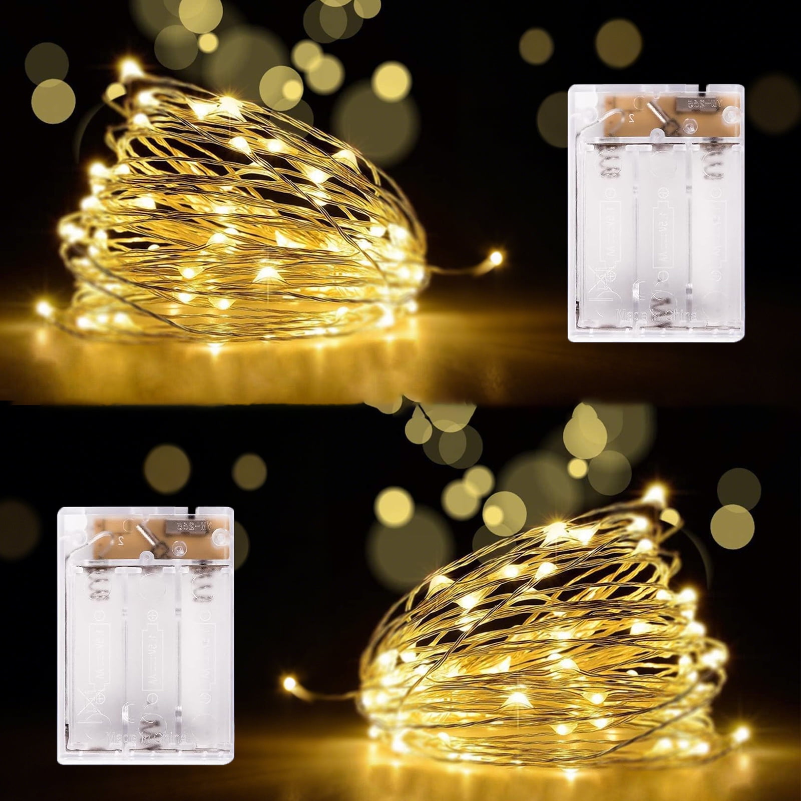 2 Pack Fairy String Lights Battery Operated 33Ft 100 LEDs Silver Copper ...