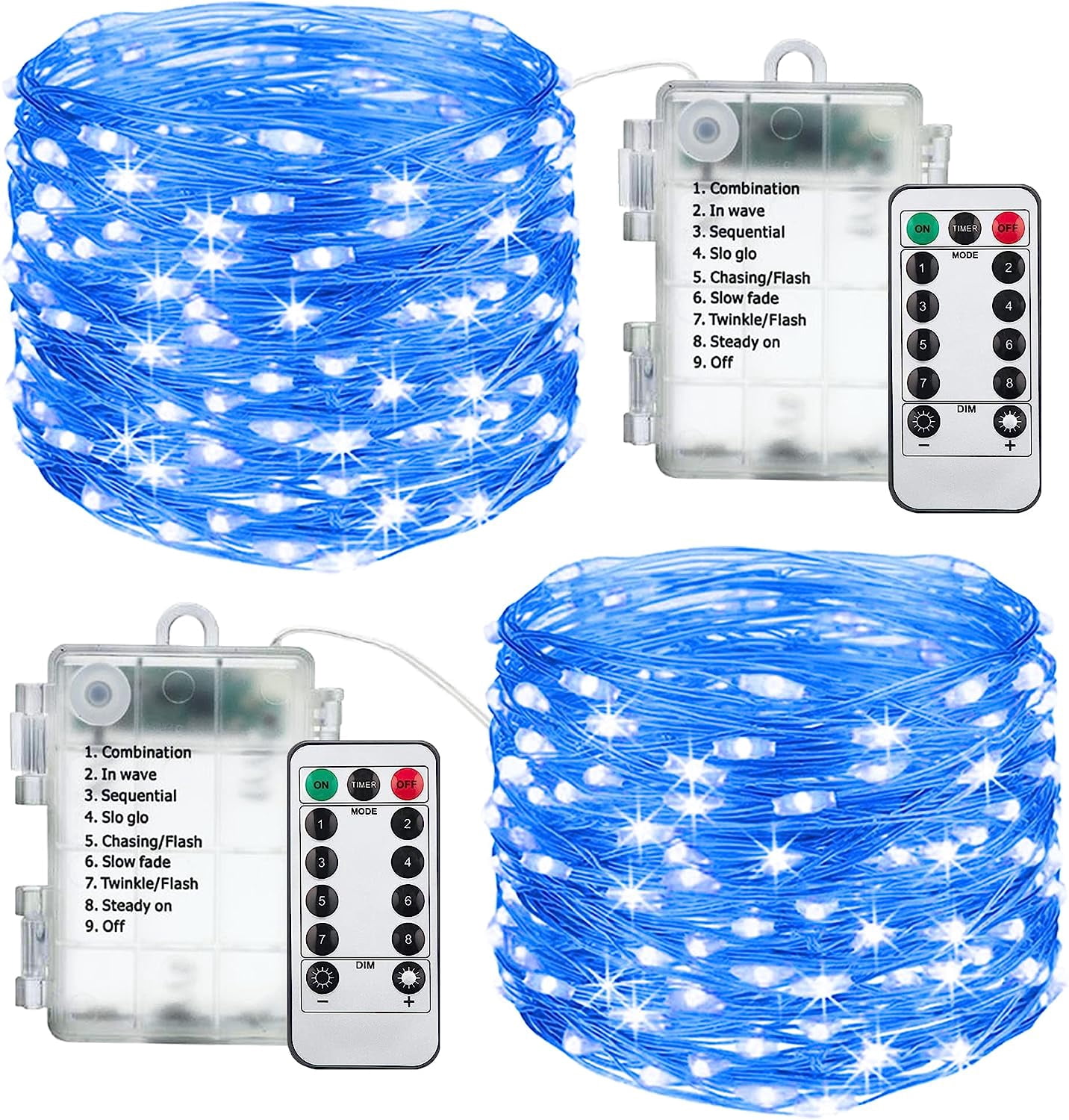 2 Pack Fairy String Lights Battery Operated Christmas Lights 33FT 100 ...