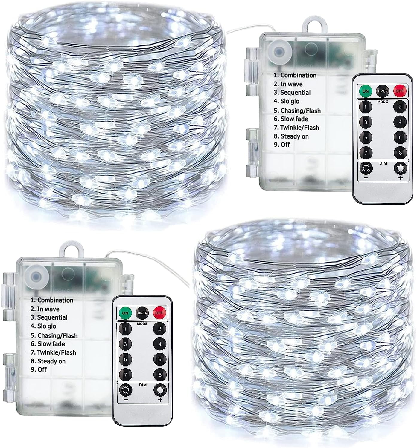 2 Pack Fairy String Lights Battery Operated Christmas Lights 33FT 100 ...