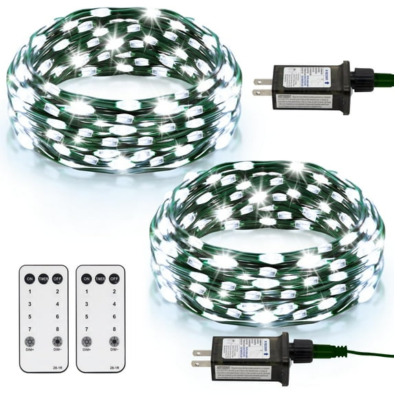 2 Pack Fairy String Lights Plug in 33Ft 100 LED, IP68 Waterproof ...