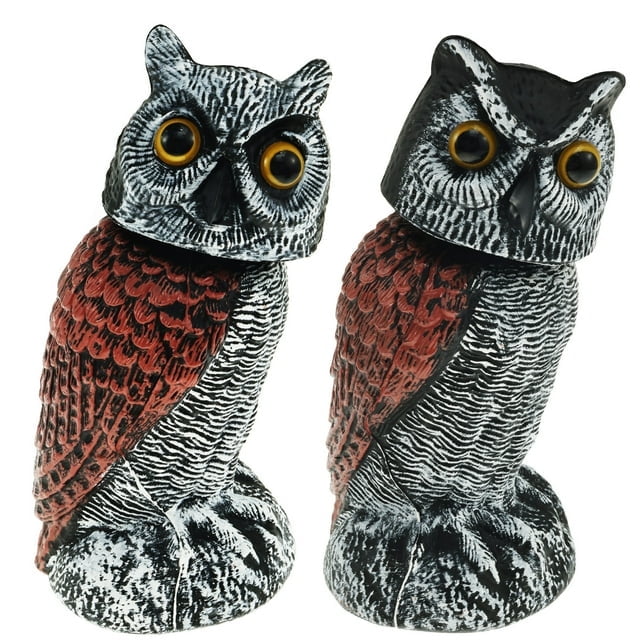 2 Pack Fake Owl Decoys Motion Activated Owl Scarecrow with Shaking Head ...