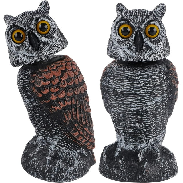 2 Pack Fake Owl Decoys for Scare Away Birds, Swivel Head Plastic Owl ...